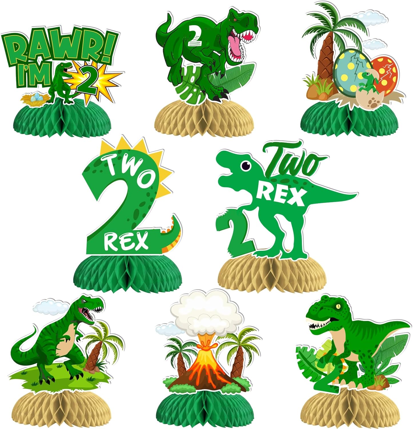 Amazon.com: Jollyboom Two Rex Birthday Decorations, 8Pcs Dinosaur 2nd ...