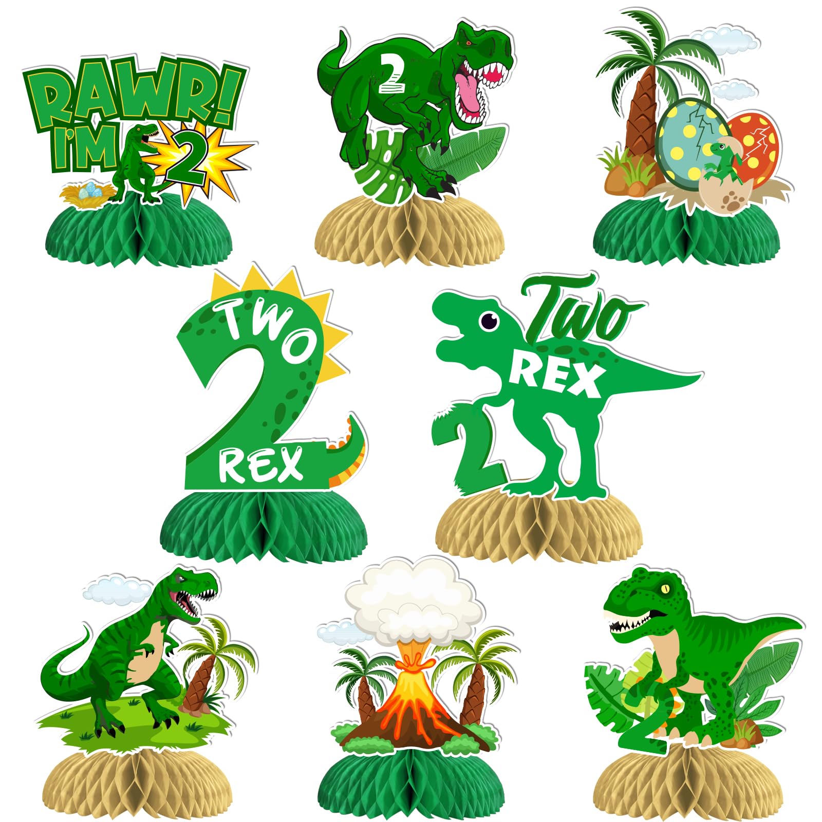 Amazon.com: Jollyboom Two Rex Birthday Decorations, 8Pcs Dinosaur 2nd ...