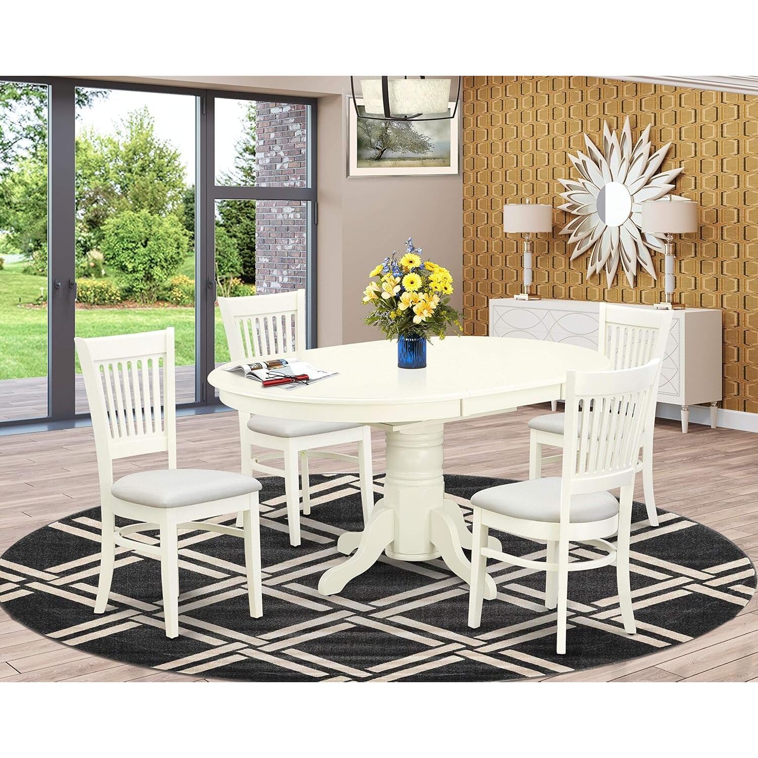 Amazon.com - HomeStock 5 Piece Dining Room Table Set Includes an Oval Kitchen Table with Leaf ...