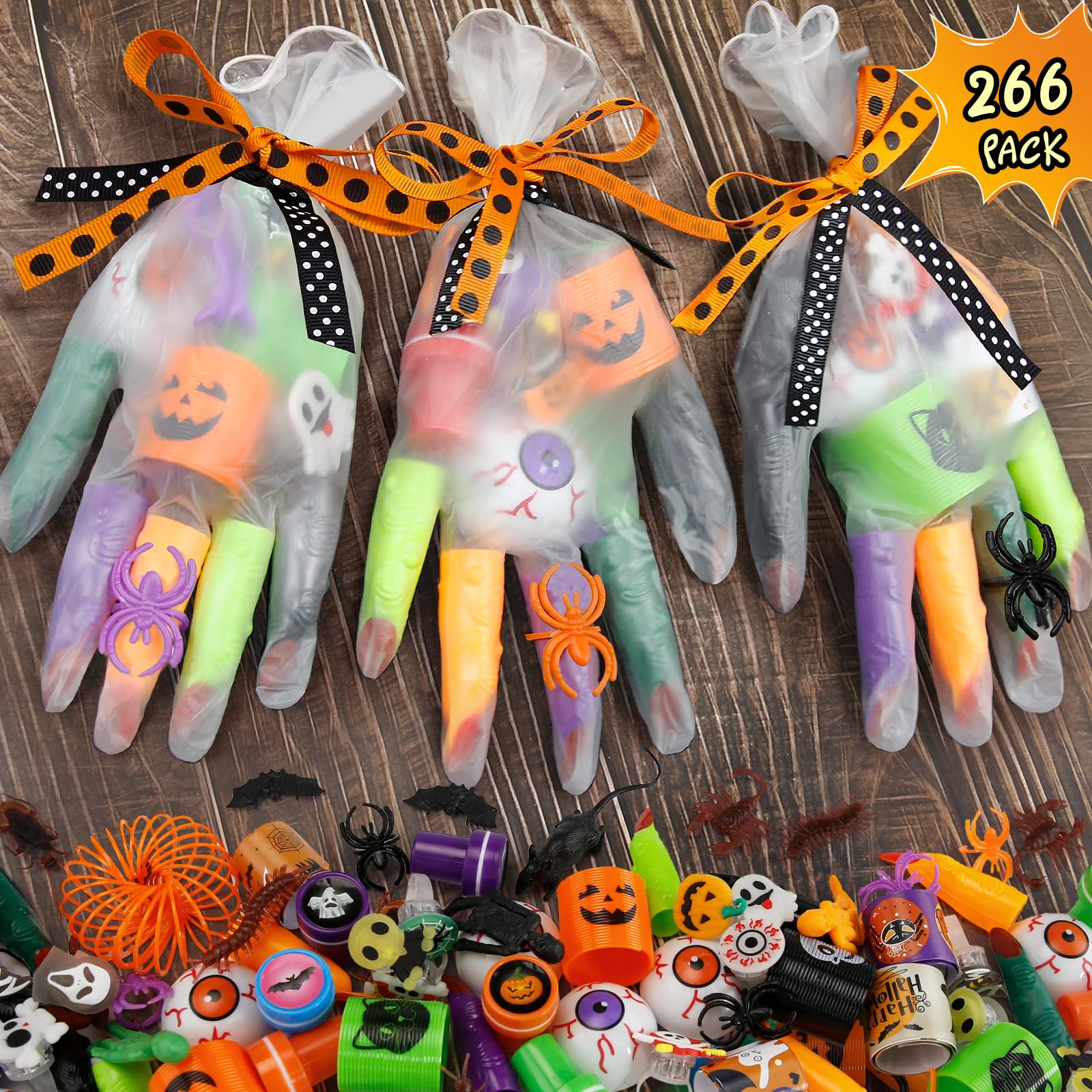 Amazon.com: MOREDOTS Halloween Party Favors - 24 Pack (266PCS) Gloves ...