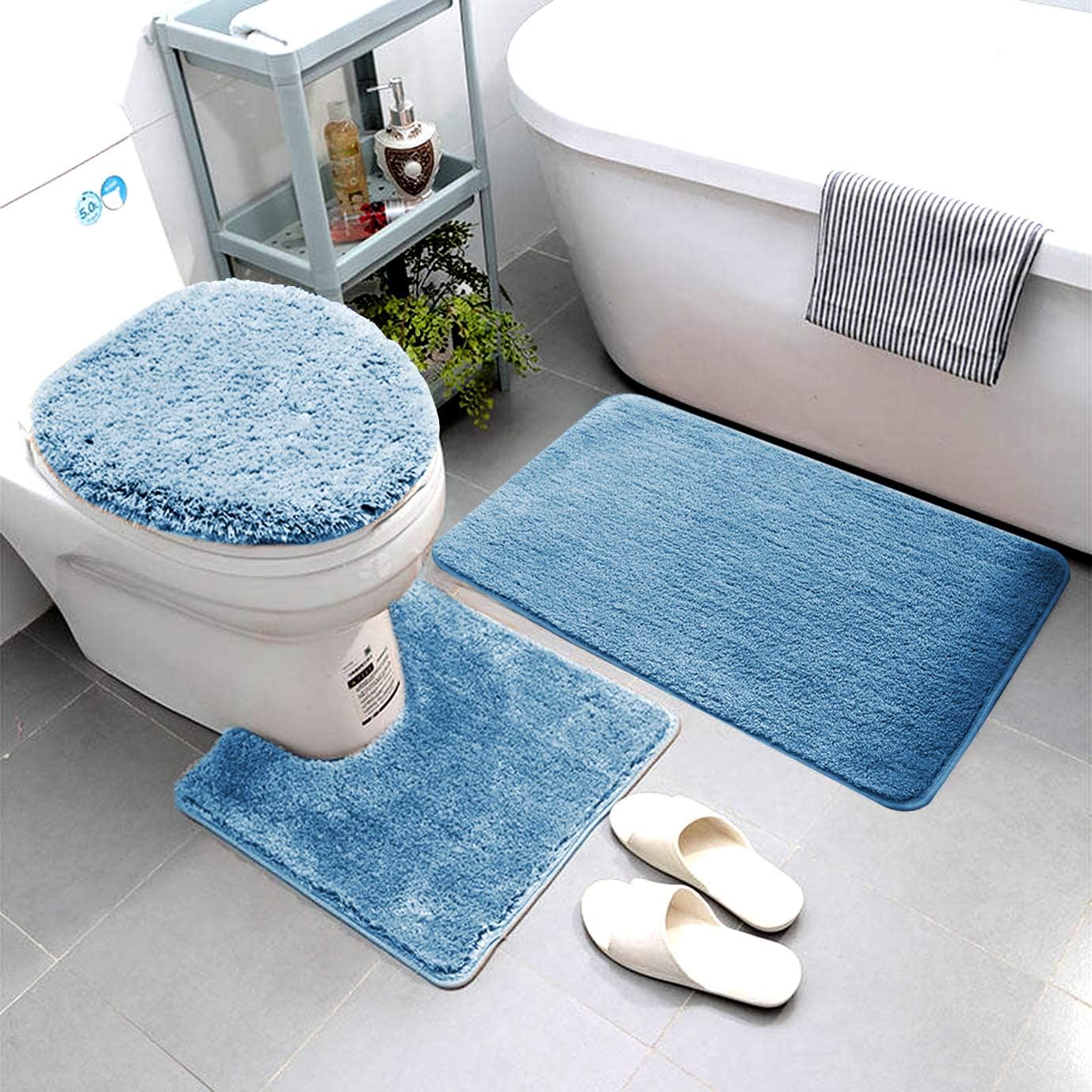 Amazon.com: Elegant Homes 3 Piece Bathroom Rug Set Bath Rug, Contour ...