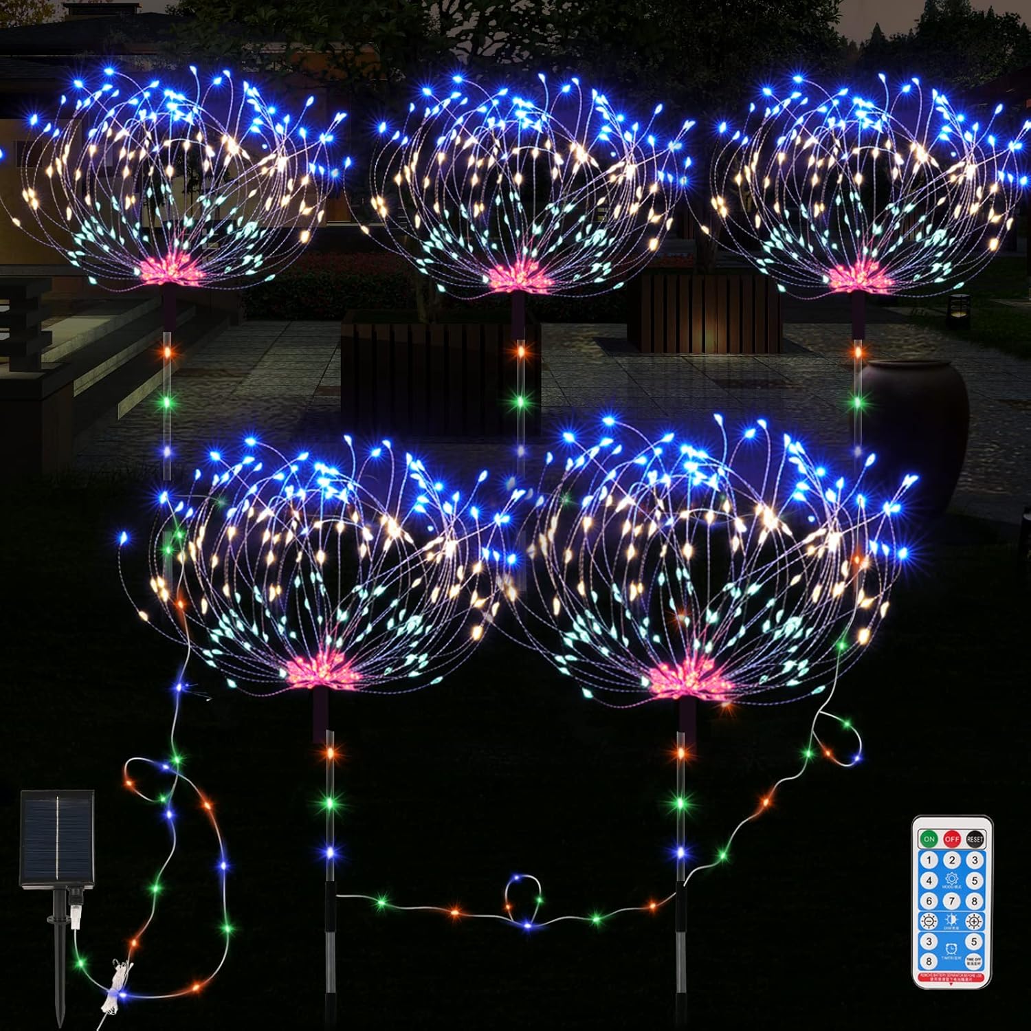 Fireworks Solar Lights Outdoor 5 Pack 600 LED Pathway Lights Solar ...