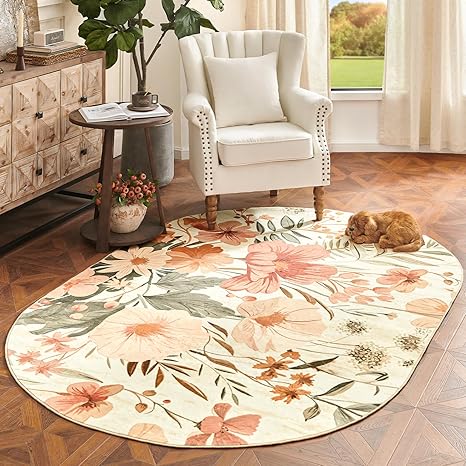 Amazon.com: jinchan Summer Floral Area Rug 5x7 Oval Rug Living Room ...