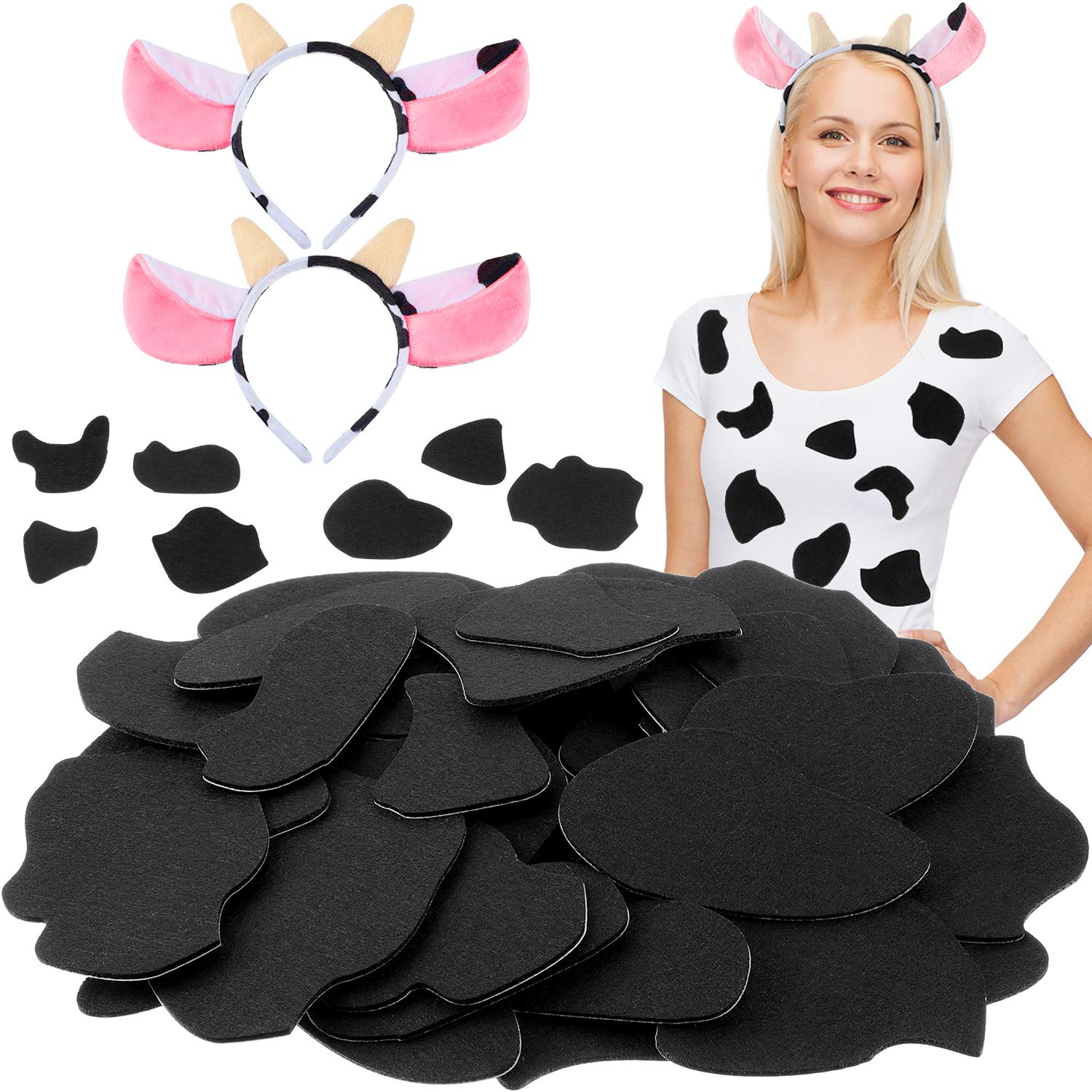 Amazon.com: WILLBOND 48 Cow Felt Mats and 2 Pieces Cow Headbands ...