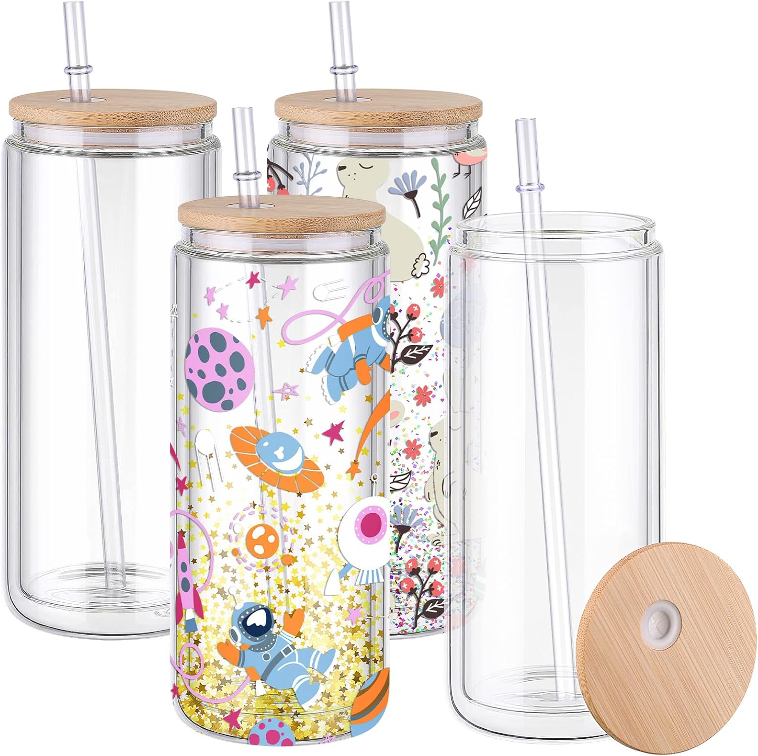 Amazon.com: Valyria Sublimation Glass Cans Blanks 16 OZ with Bamboo Lid ...