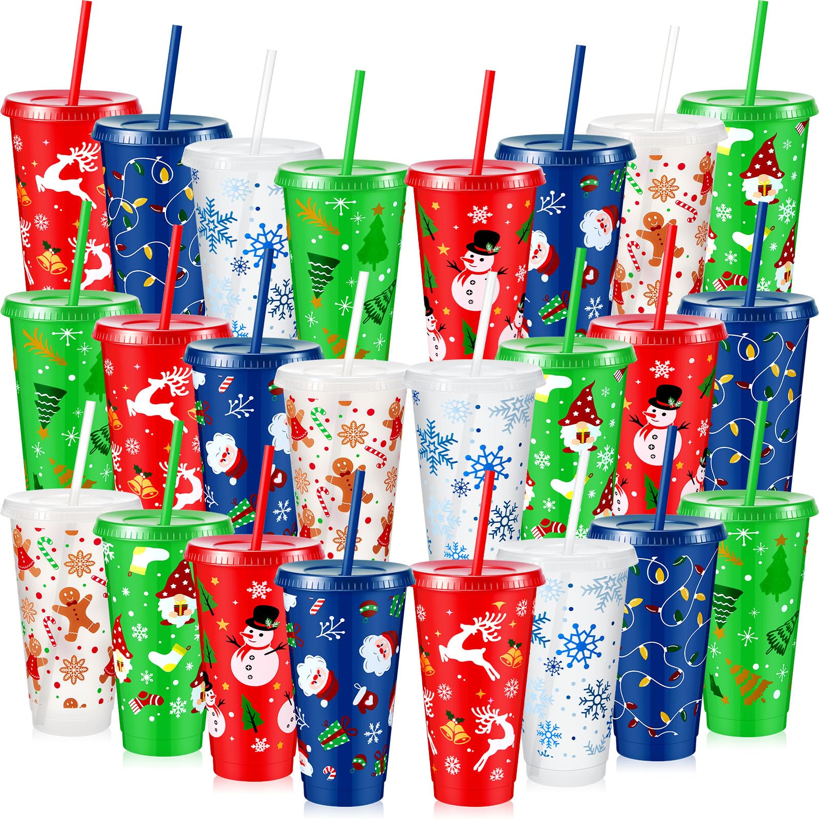 Amazon.com | Jingmore 32 Pcs Christmas Plastic Cups Bulk 24 oz Reusable ...