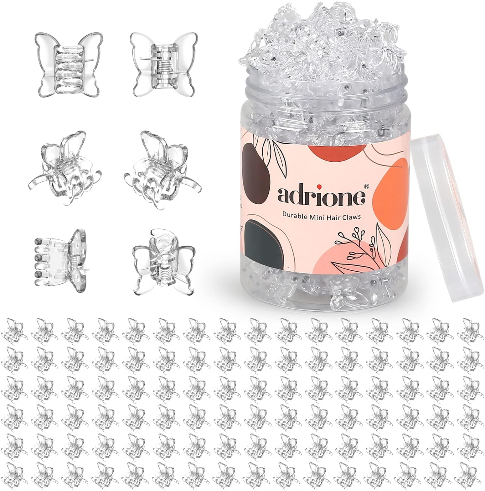 Amazon.com : ADRIONE Clear Mini Hair Clips Butterflies 100 Pack ...