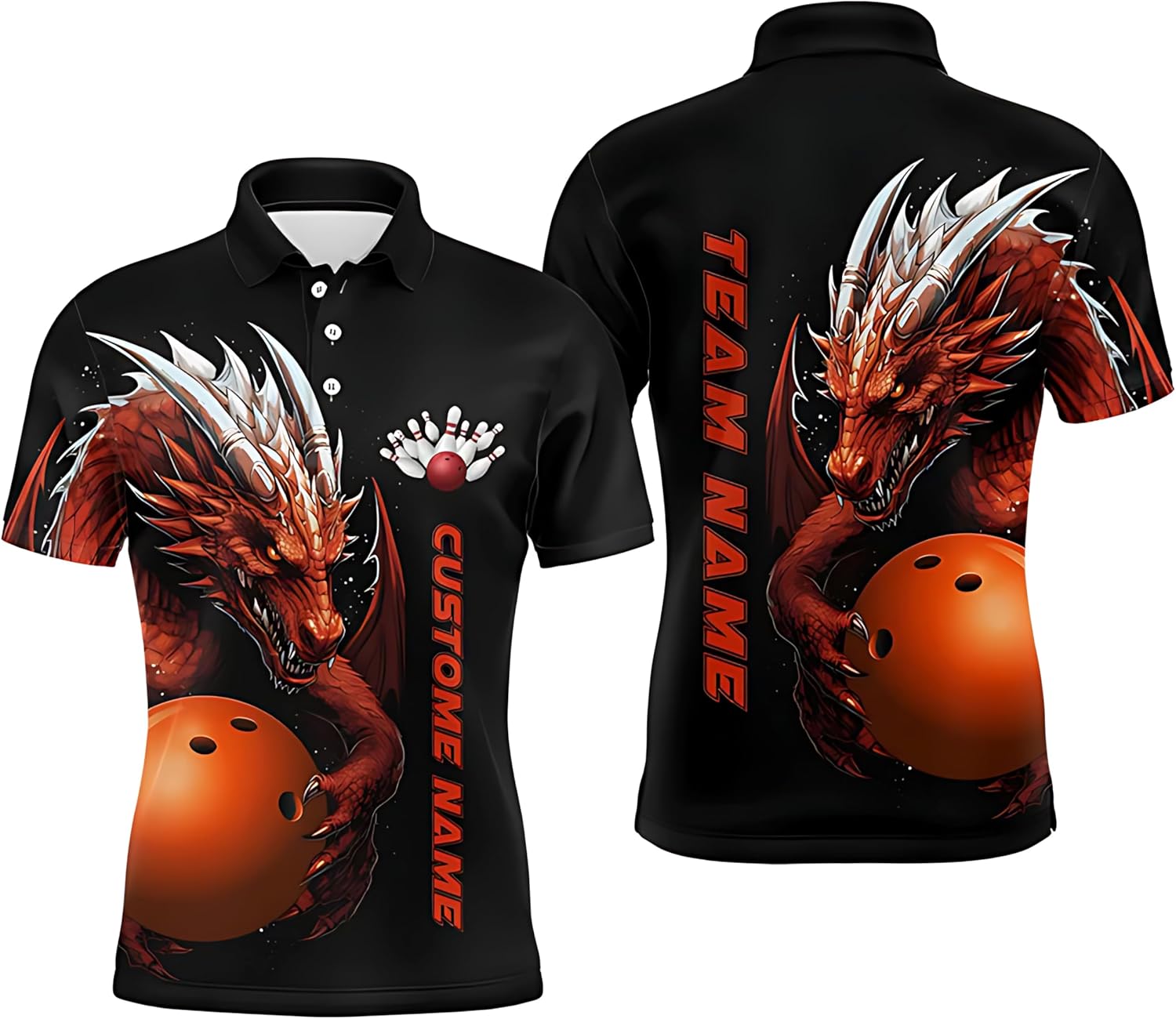 Amazon.com : Custom Designed red Flames Bowling Team Polo Shirts ...