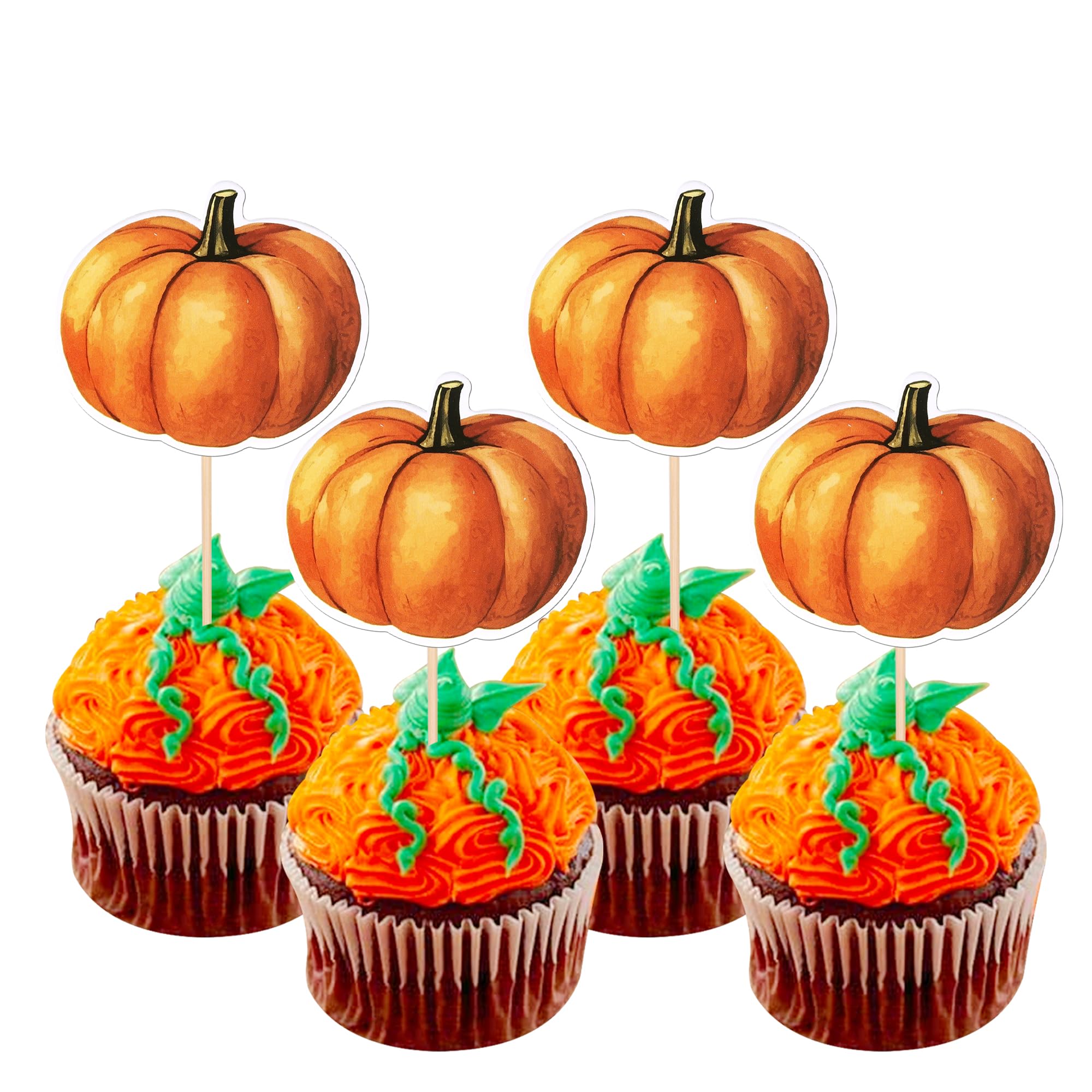 Amazon.com: 30 Pack Pumpkin Cupcake Toppers Fall Harvest Cupcake Picks ...