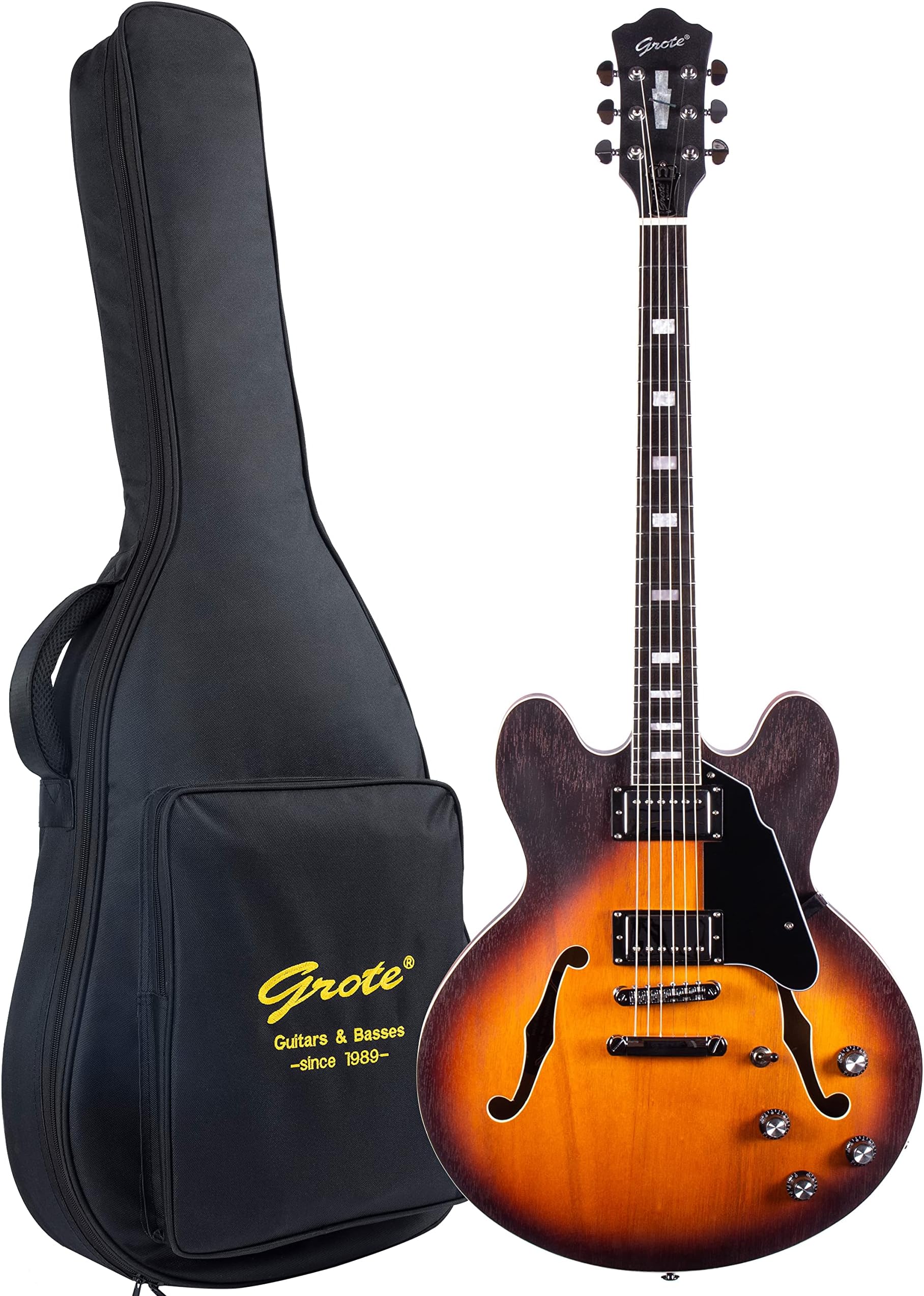 Amazon | Grote エレクトリックギター マットフィニッシュ シミホロウボディ ギグバッグ付き GT335-08 (サンバースト ...