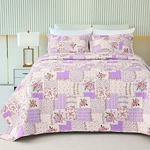 Amazon.com: Cmfshape Garden Floral Quilt Bedspread Twin Size,1 Piece ...