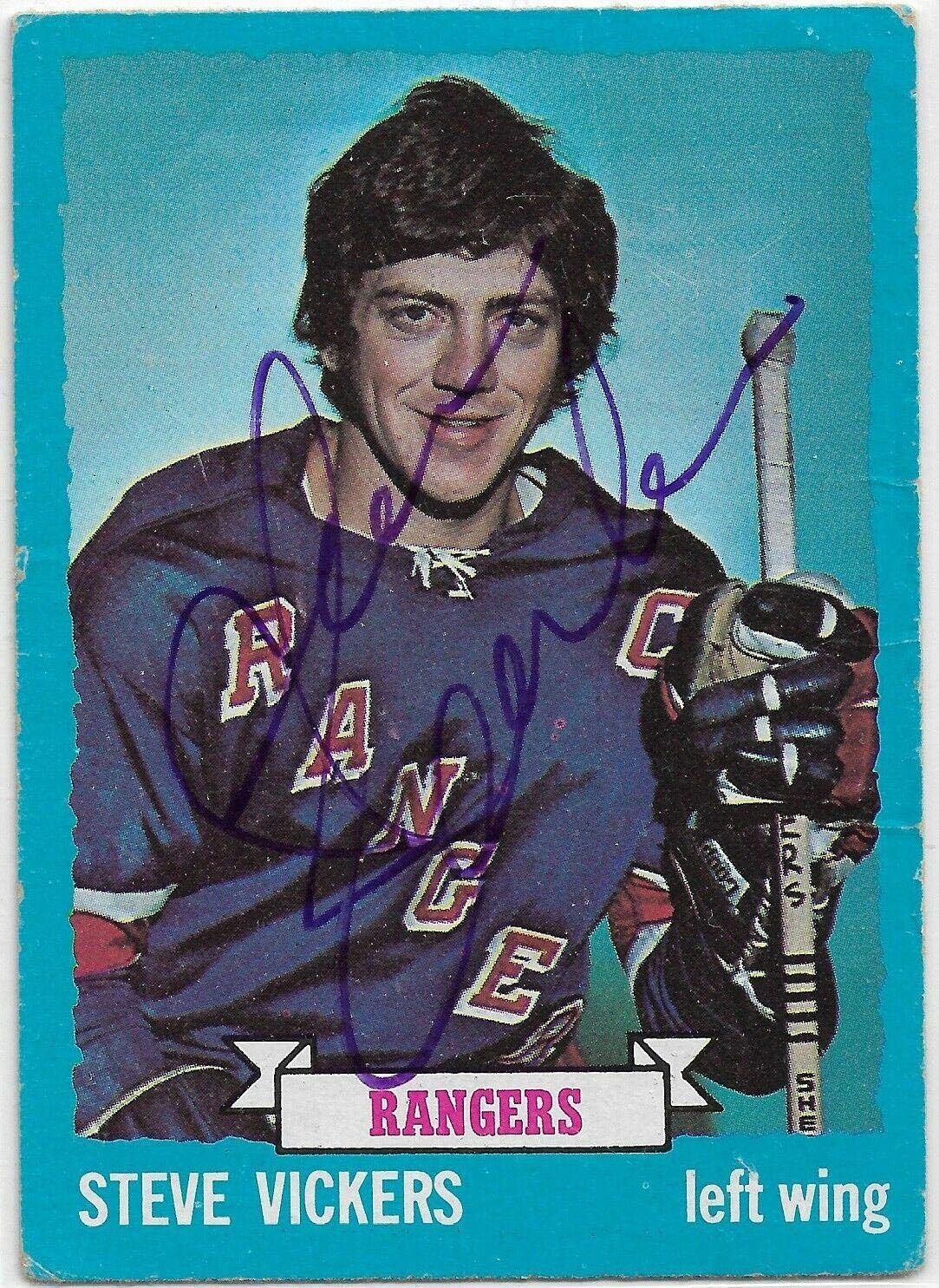 Steve Vickers Signed 1973-74 Topps Card #57 New York Rangers - Hockey ...