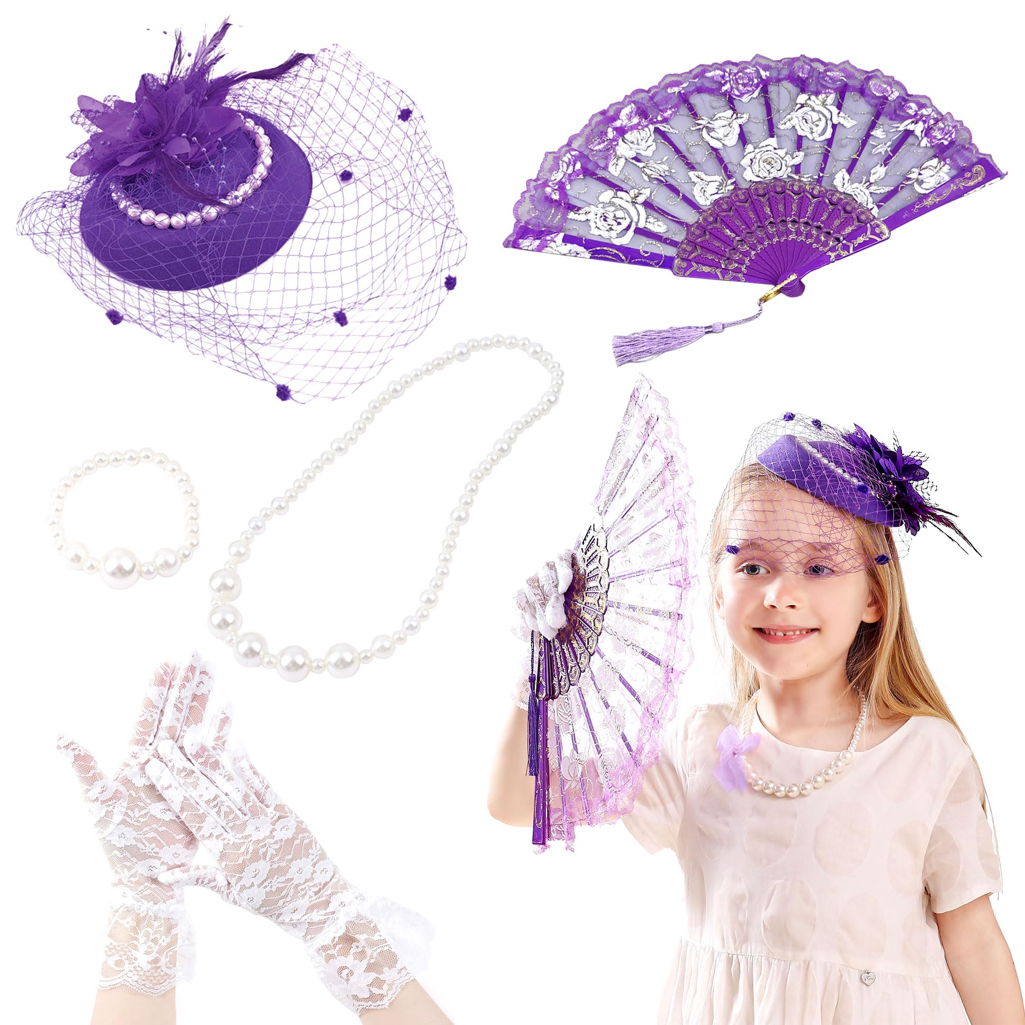 Snapklik.com : 4 PCS Purple Tea Party Necklace For Kid Tea Party Hats ...