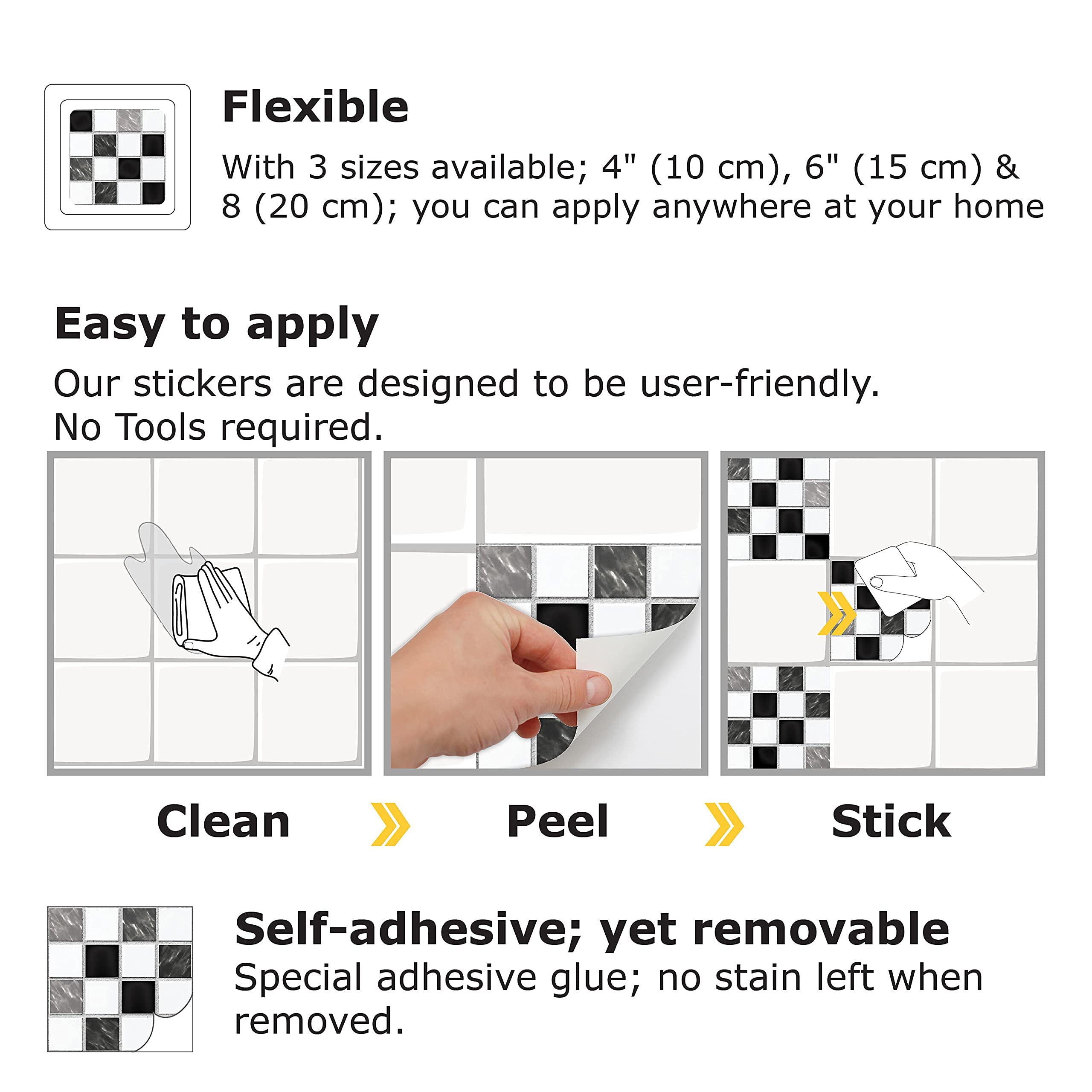WALPLUS WT1030 – Marble Mosaic Tiles Wall Stickers – 10 cm x 10 cm – 24 ...