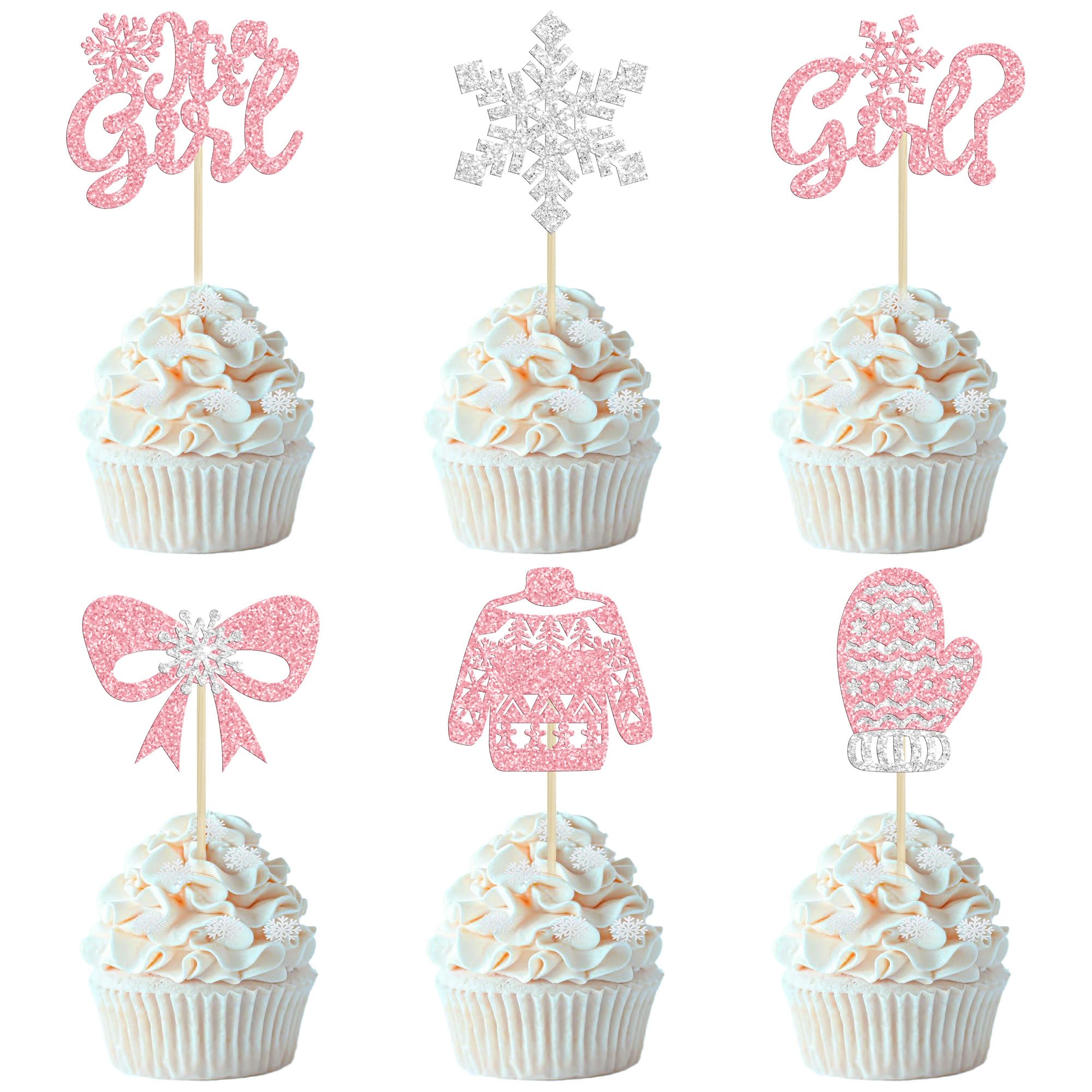 Amazon.com: 24Pcs Snowflake It's a Girl Cupcake Toppers Glitter Gloves ...