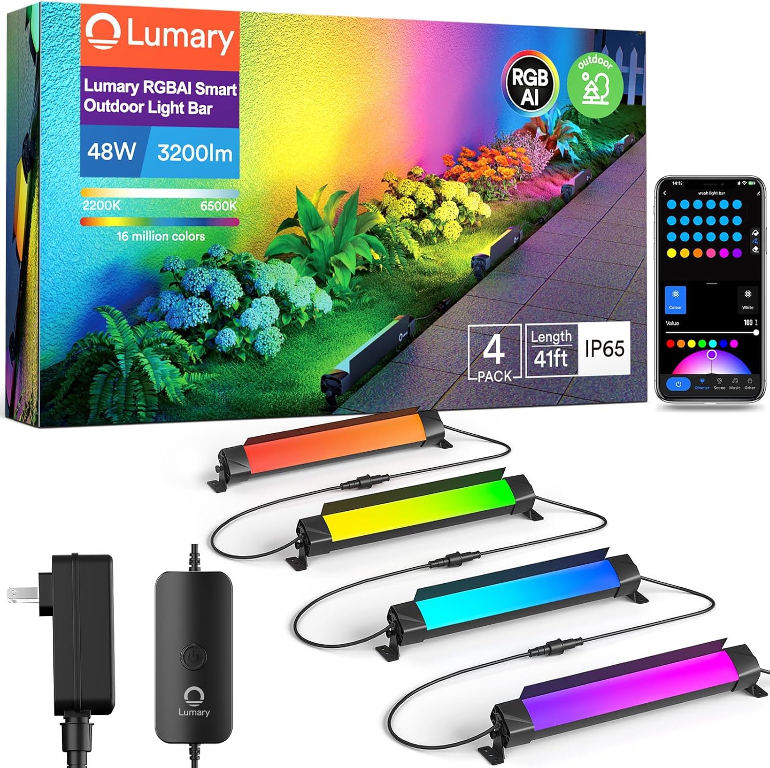 Lumary Smart Led Light Bar, RGBWW Color Changing Wall Lights, IP65 ...