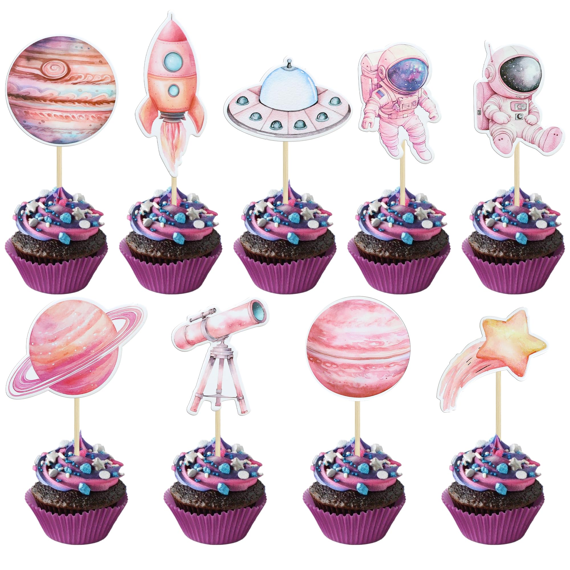 Amazon.com: Gyufise 36Pcs Space Astronaut Cupcake Toppers Planet Rocket ...