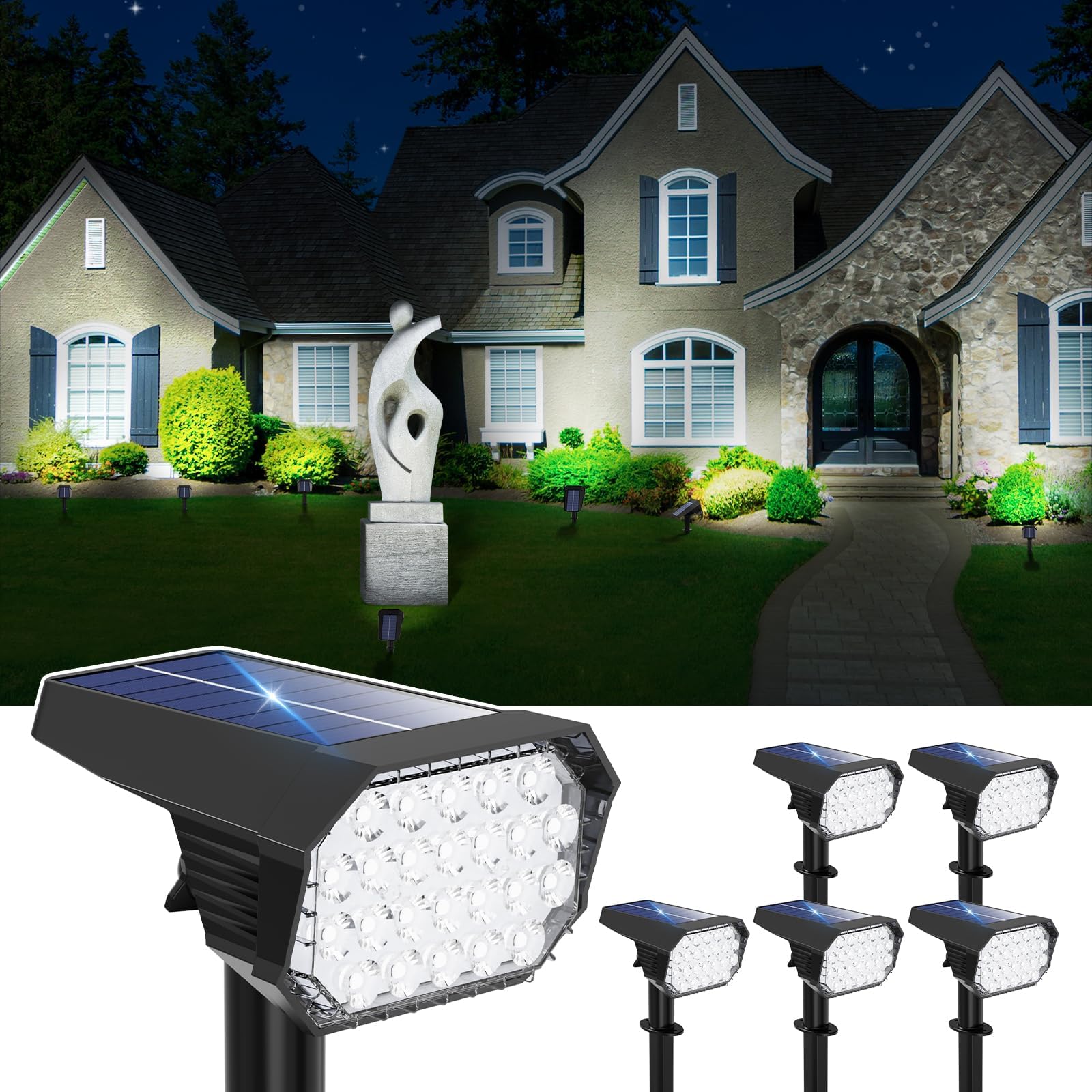 6 Pack Solar Powered Outdoor Spot Lights Outside Landscape Waterproof ...