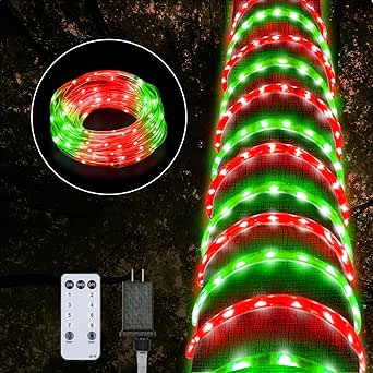 Kenburg Christmas Rope Lights Outdoor, 50Ft 600 LED Red and Green ...