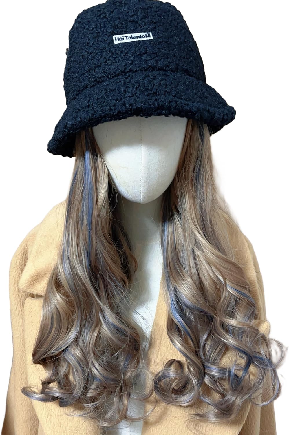 Amazon.co.jp: Lily's select ロング インナーカラーネイビー 帽子付き ウィッグ カール フルウィッグ 韓国 ...