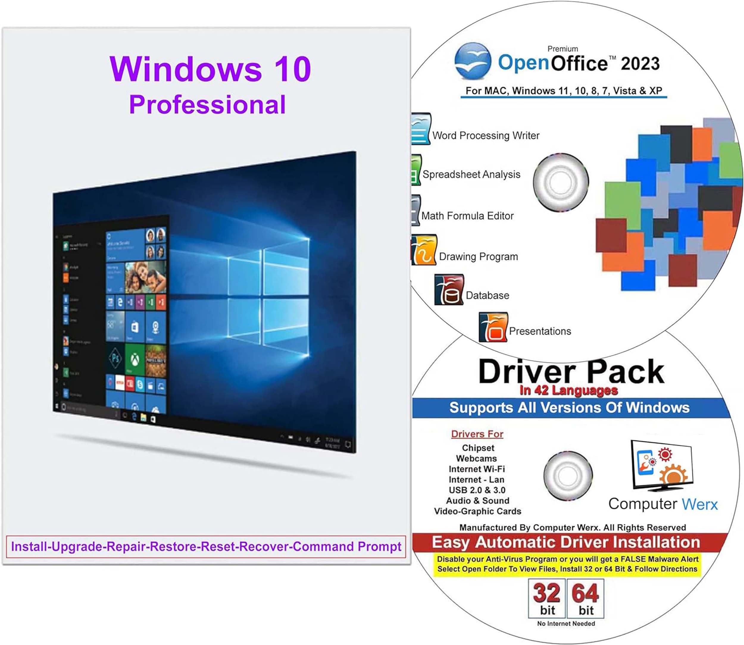9th & Vine Windows 10 Professional Compatible 32/64 DVD with Key ...
