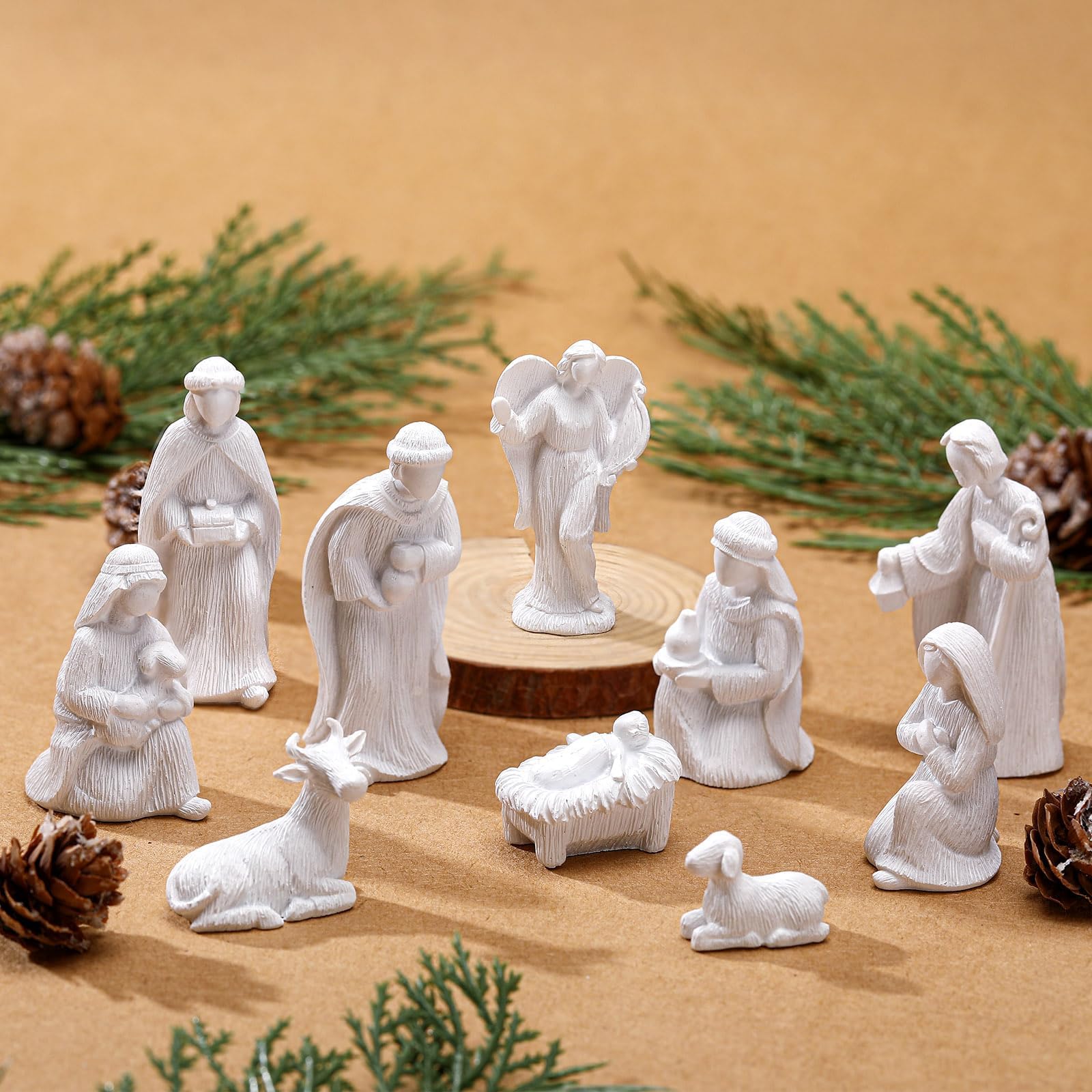 Amazon.com: Creative Co-Op Wood Nativity with Ceramic (Set of 6 Pieces ...