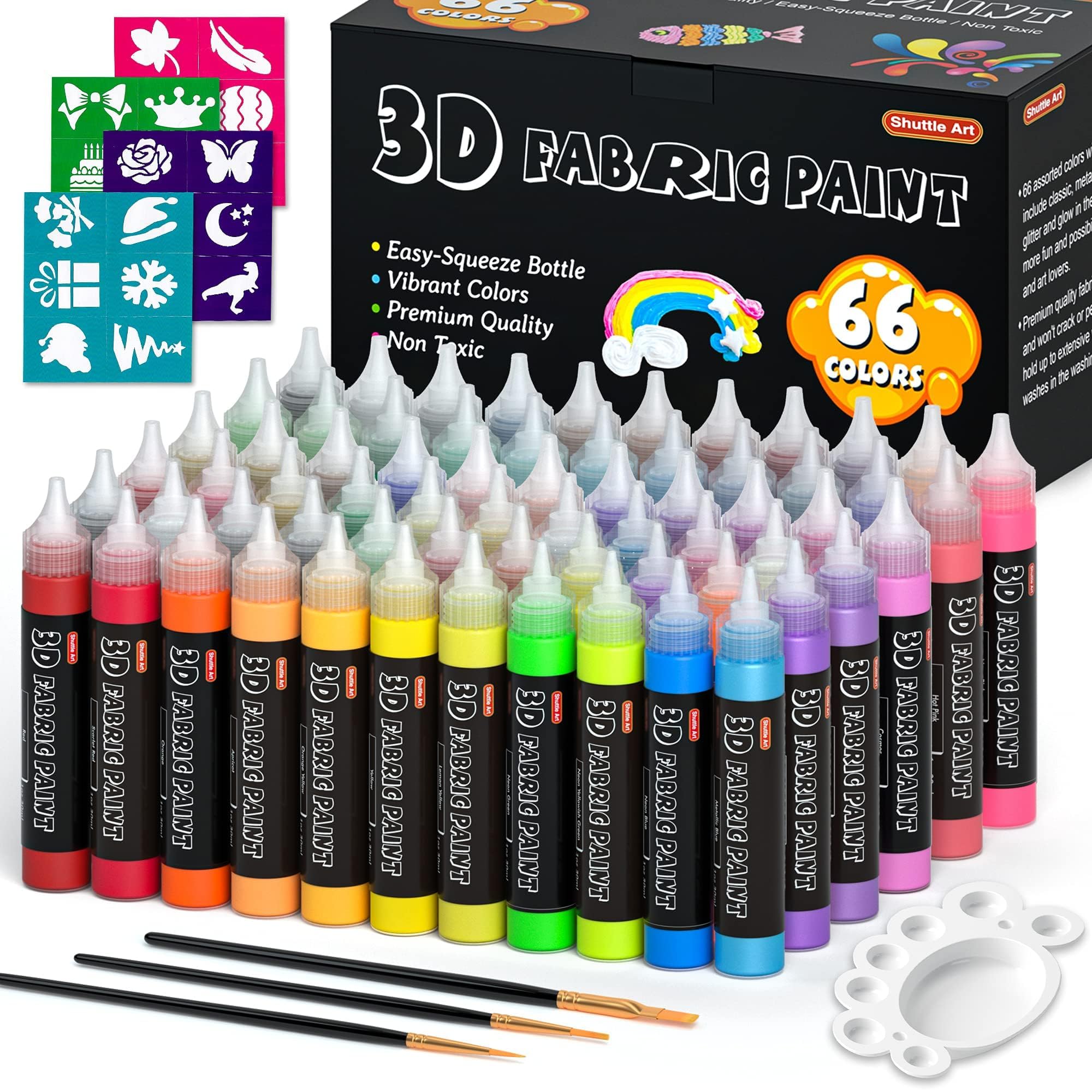 Amazon.com: 66 Colors Fabric Paint, Shuttle Art 3D Fabric Paint with ...
