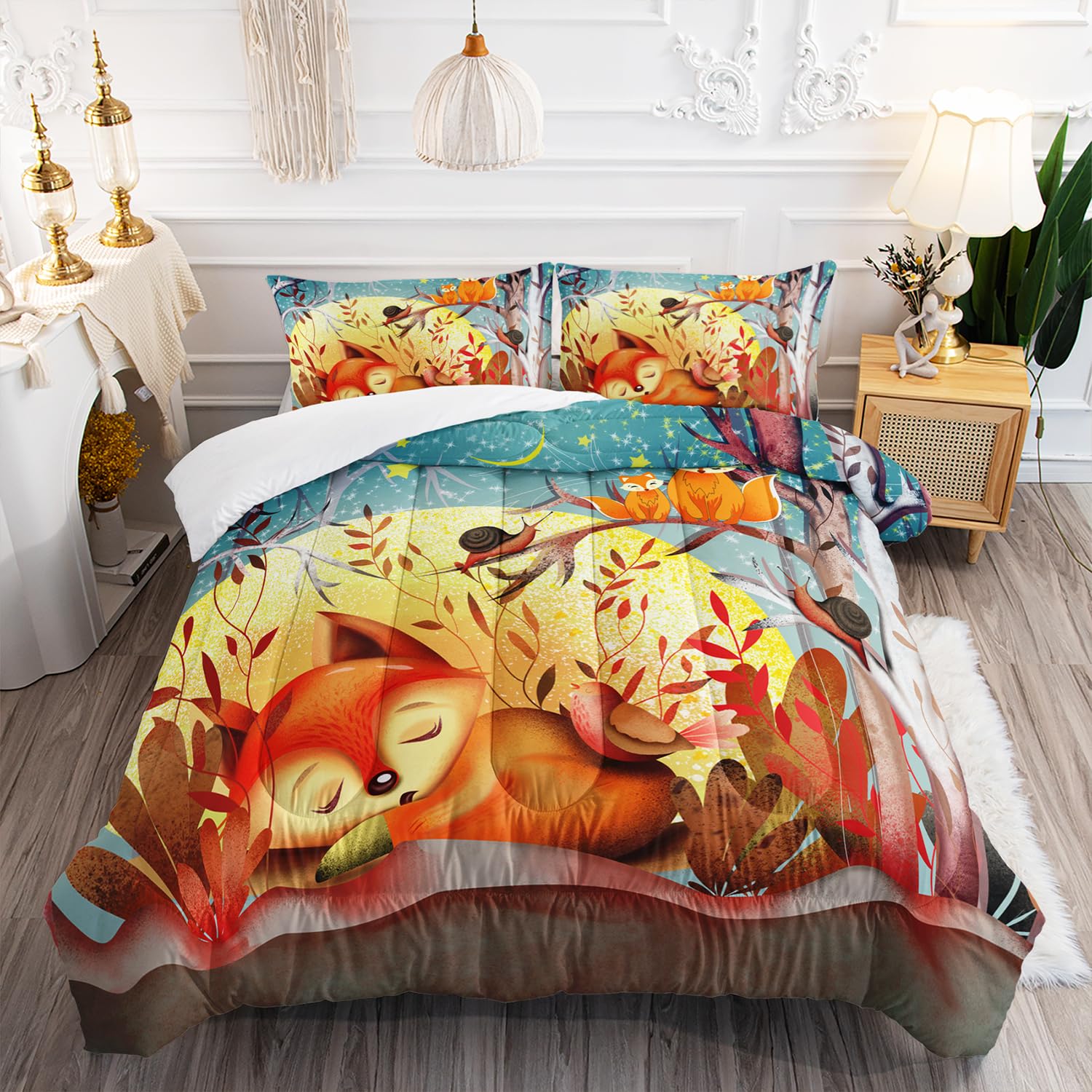 Amazon.com: XYNHML Colorful Cartoon Fox Comforter Set Twin Cute Snails ...