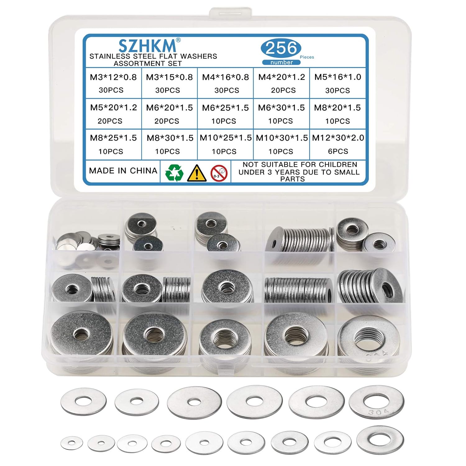 SZHKM 256PCS 15 Sizes Large Fender Washer Assortment Kit, 304 Stainless ...
