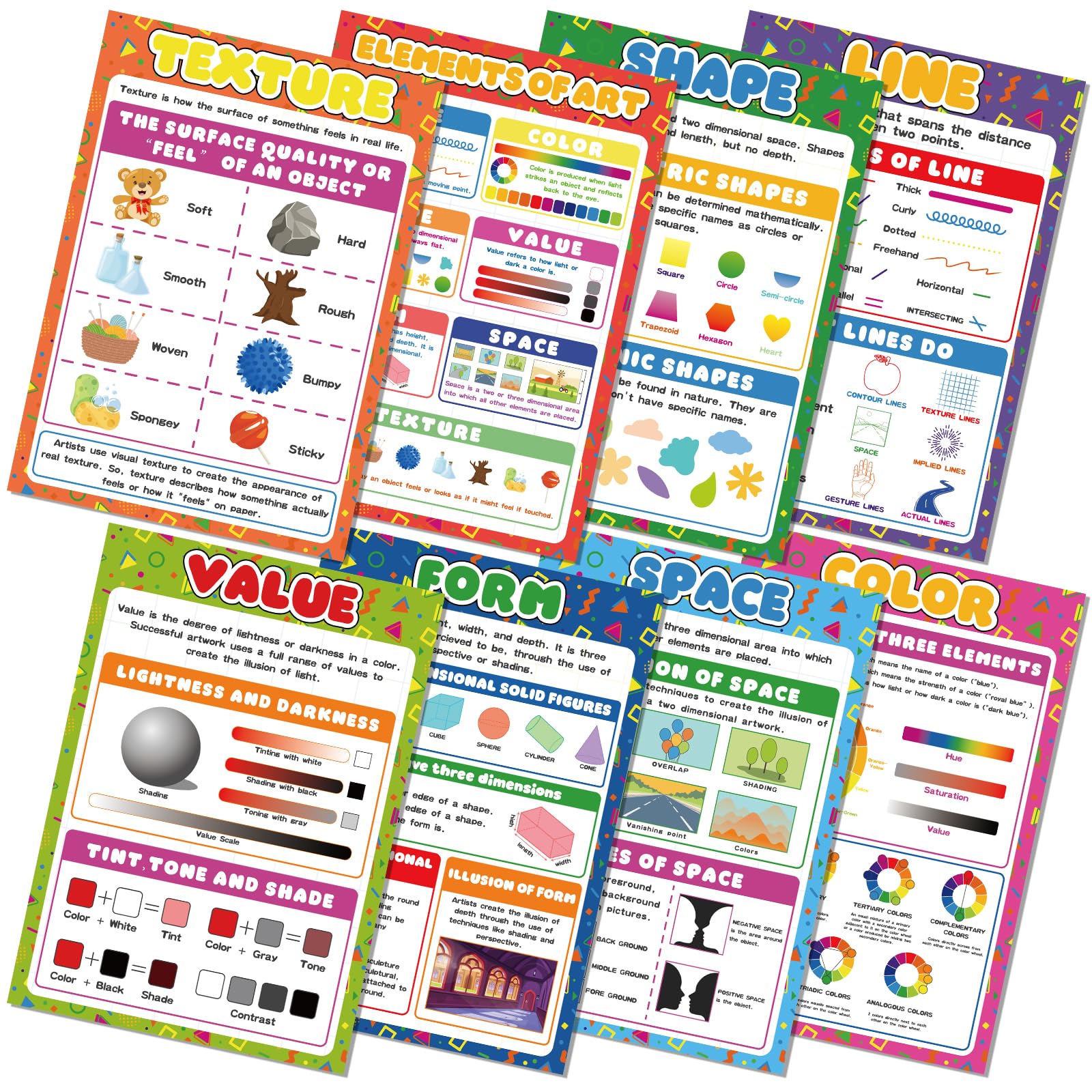 Gisgfim 8pcs Art Posters Elements Of Art Principles Of Design ...