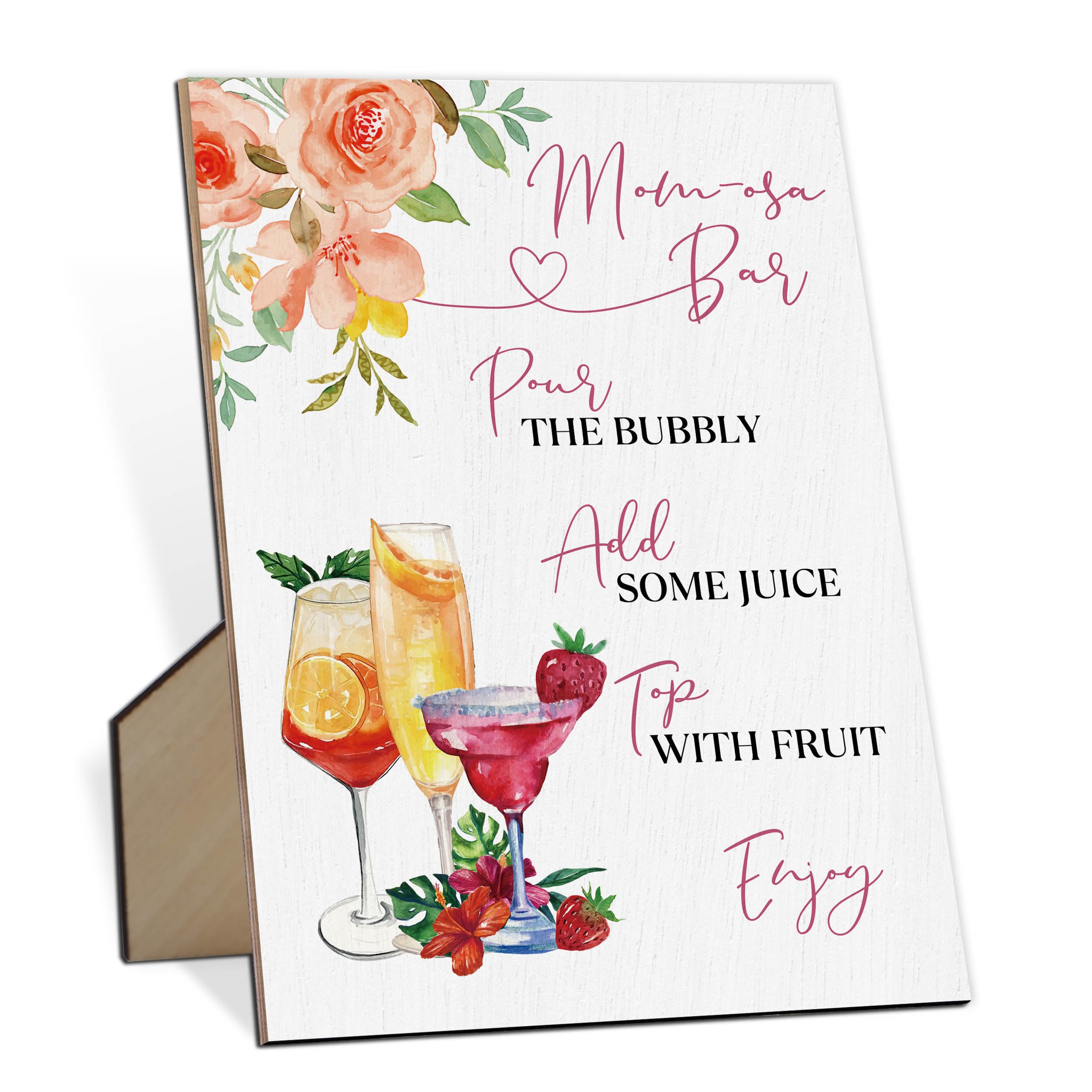 Amazon.com: Mom-osa Bar Baby Shower Sign, Pink Floral Champagne Gender ...