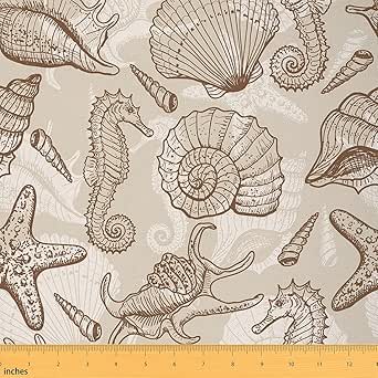 Amazon.com: Sea Shell Fabric by The Yard, Ocean Seahorse Starfish ...