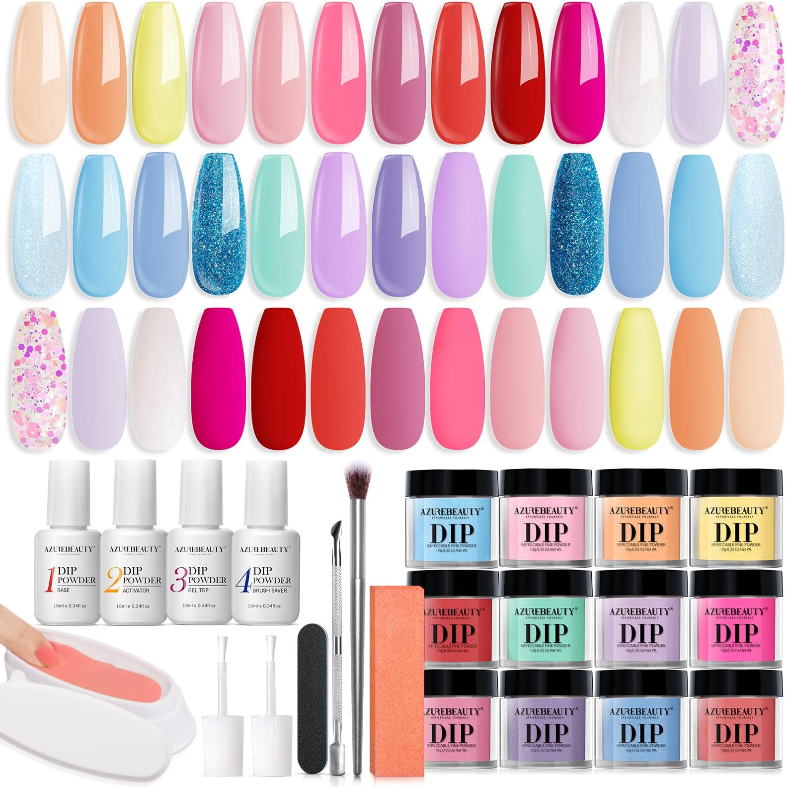 Amazon.com: AZUREBEAUTY 31Pcs Dip Powder Nail Kit Starter 20 Colors ...