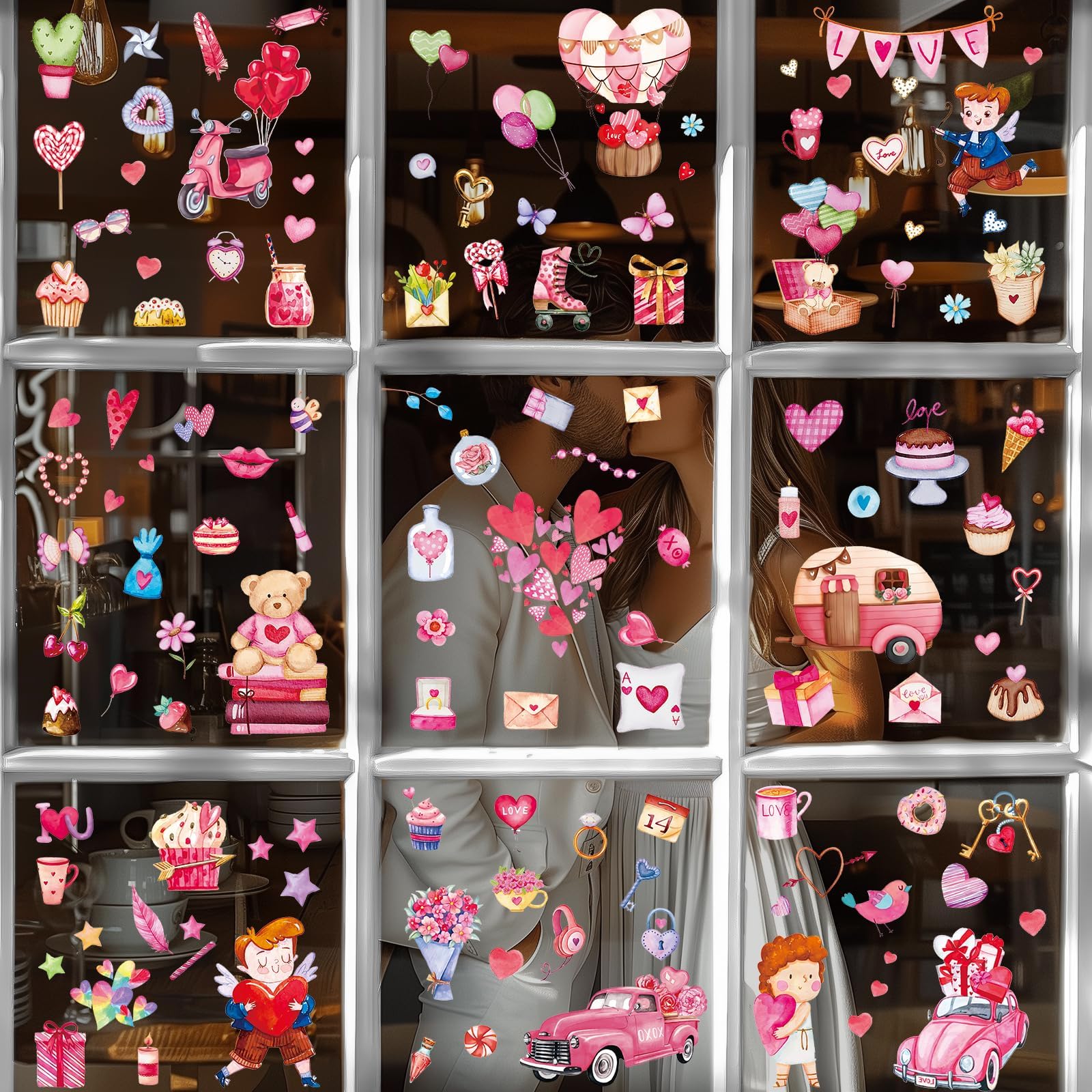 Amazon.com: 114Pcs/9 Sheets Valentines Day Decor Window Clings Hearts ...