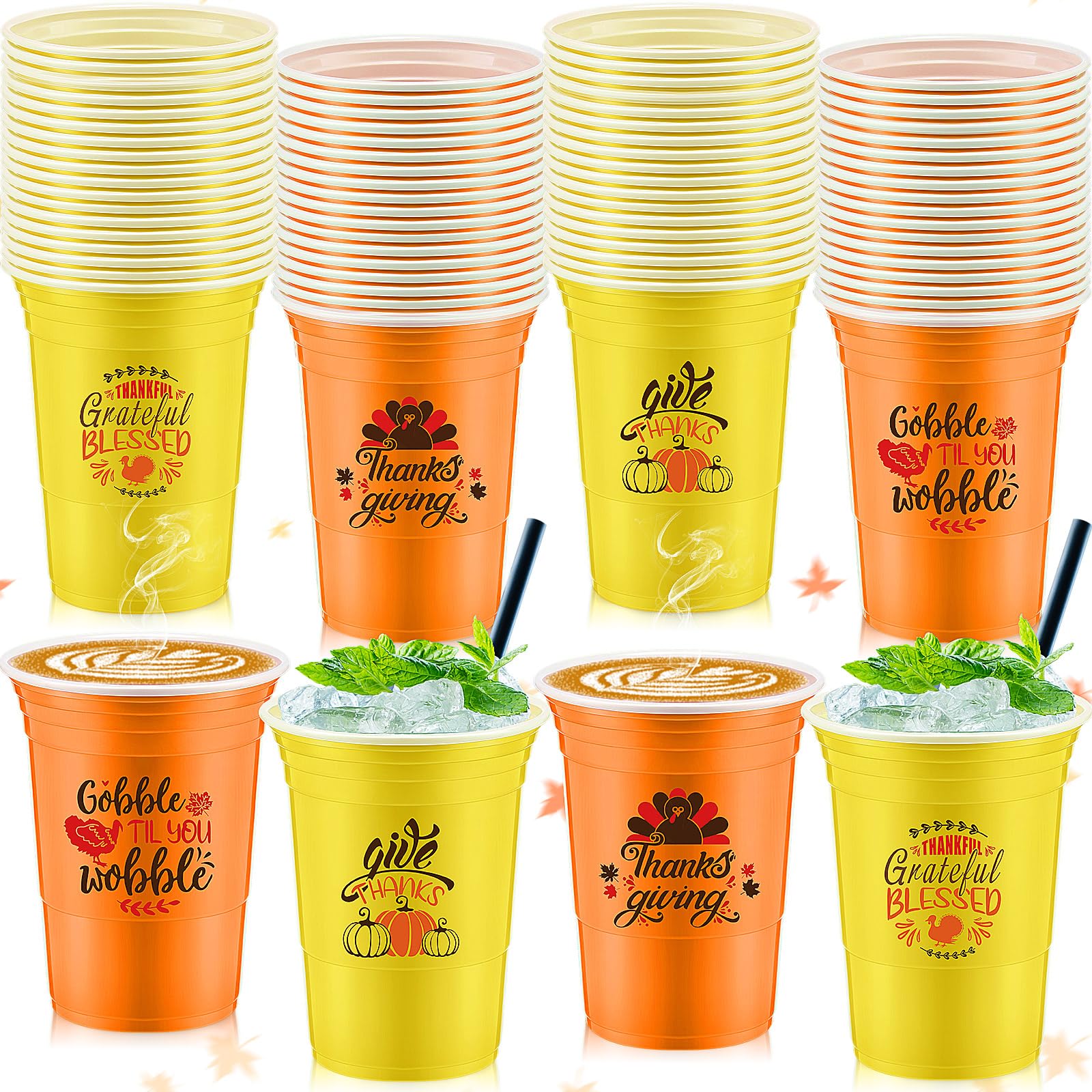 Amazon.com: Jinei 100 Pcs Disposable Thanksgiving Cups 16 oz ...