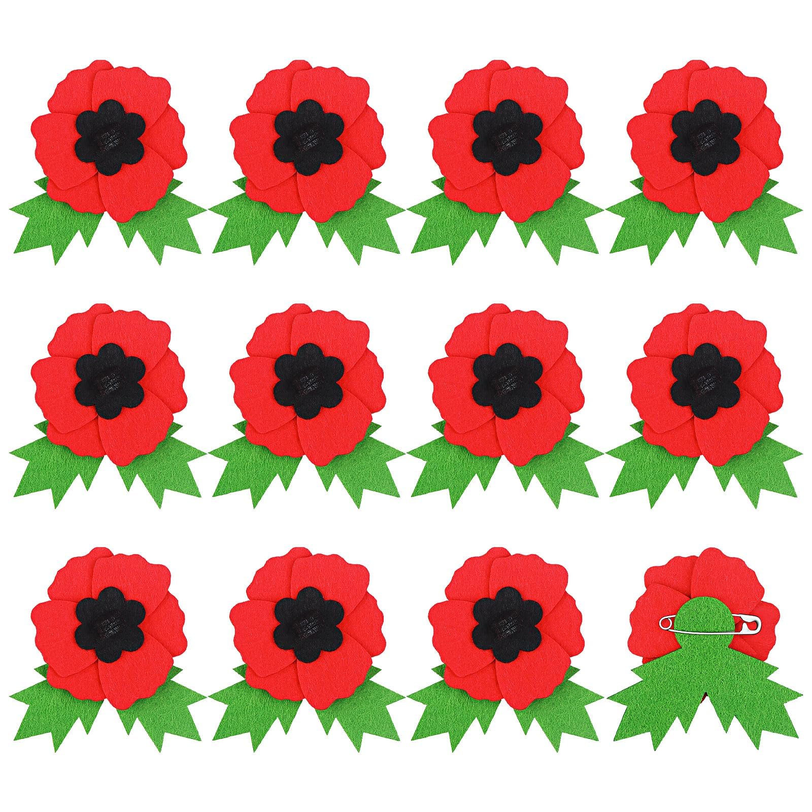 Amazon.com: FIONUPI 12 Pcs Poppy Felt Flower Brooch Pins Veterans Day ...