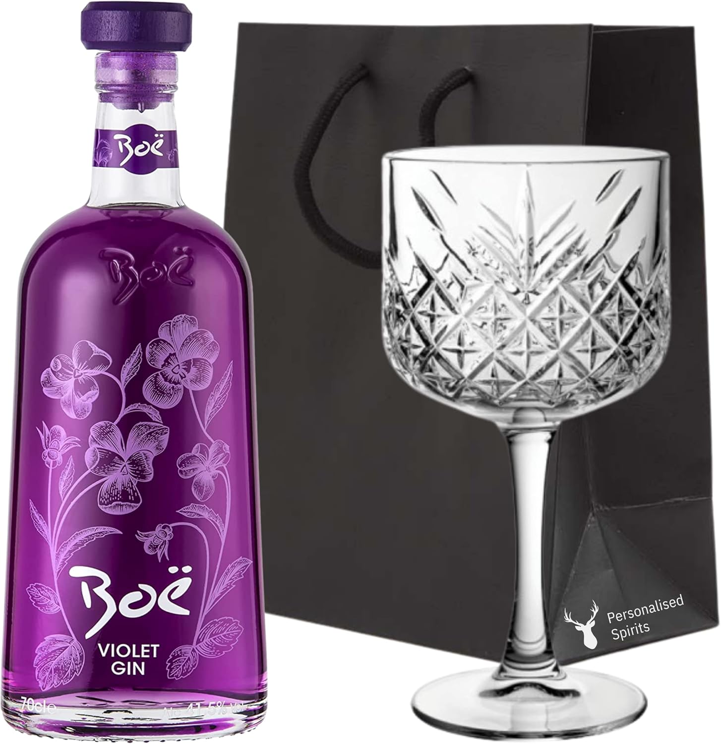 House of Boë - Violet Flavoured Gin Gift Set with Gin Glass and Black ...