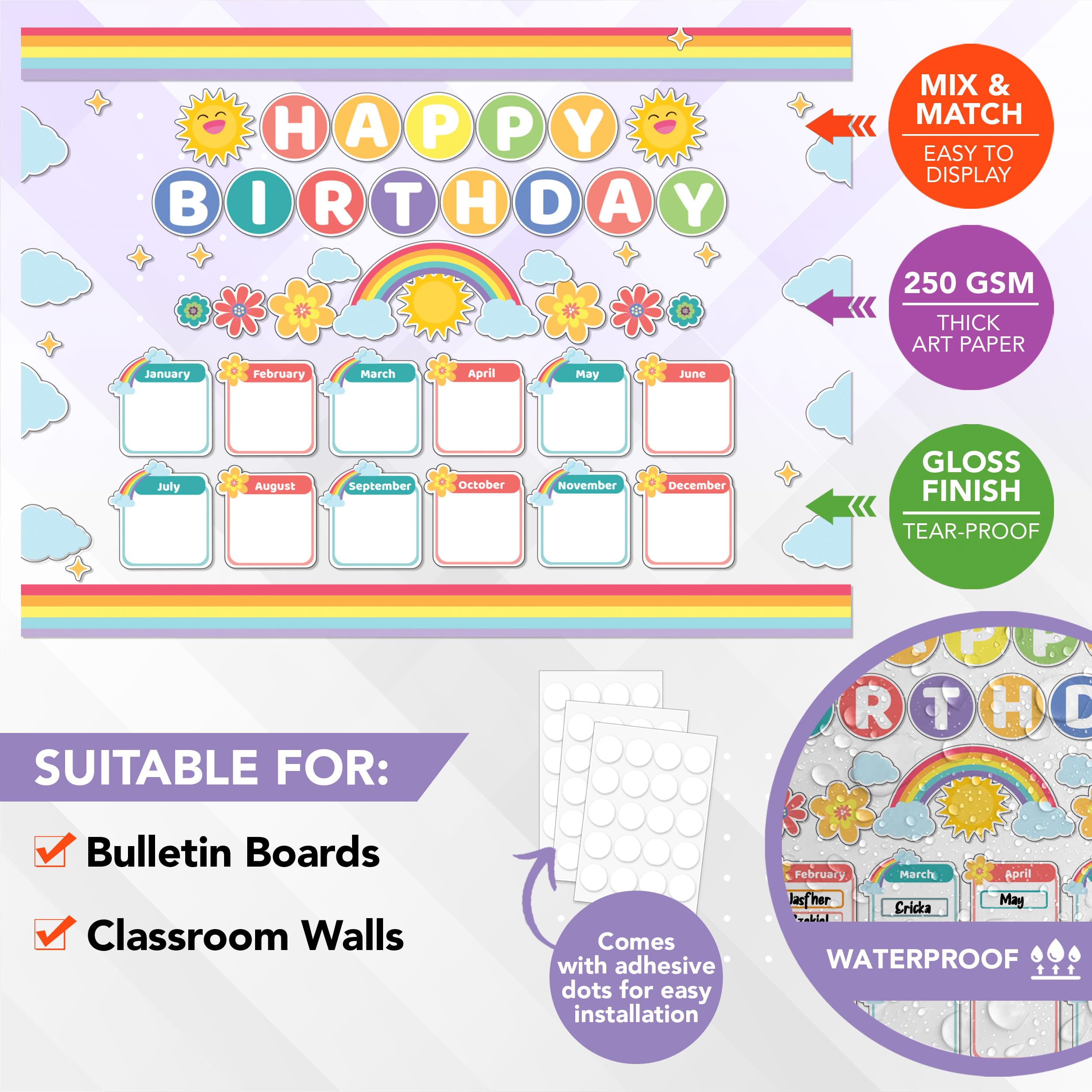 Buy Decorably 101 Pcs Cutouts Rainbow Happy Birthday Bulletin Board ...