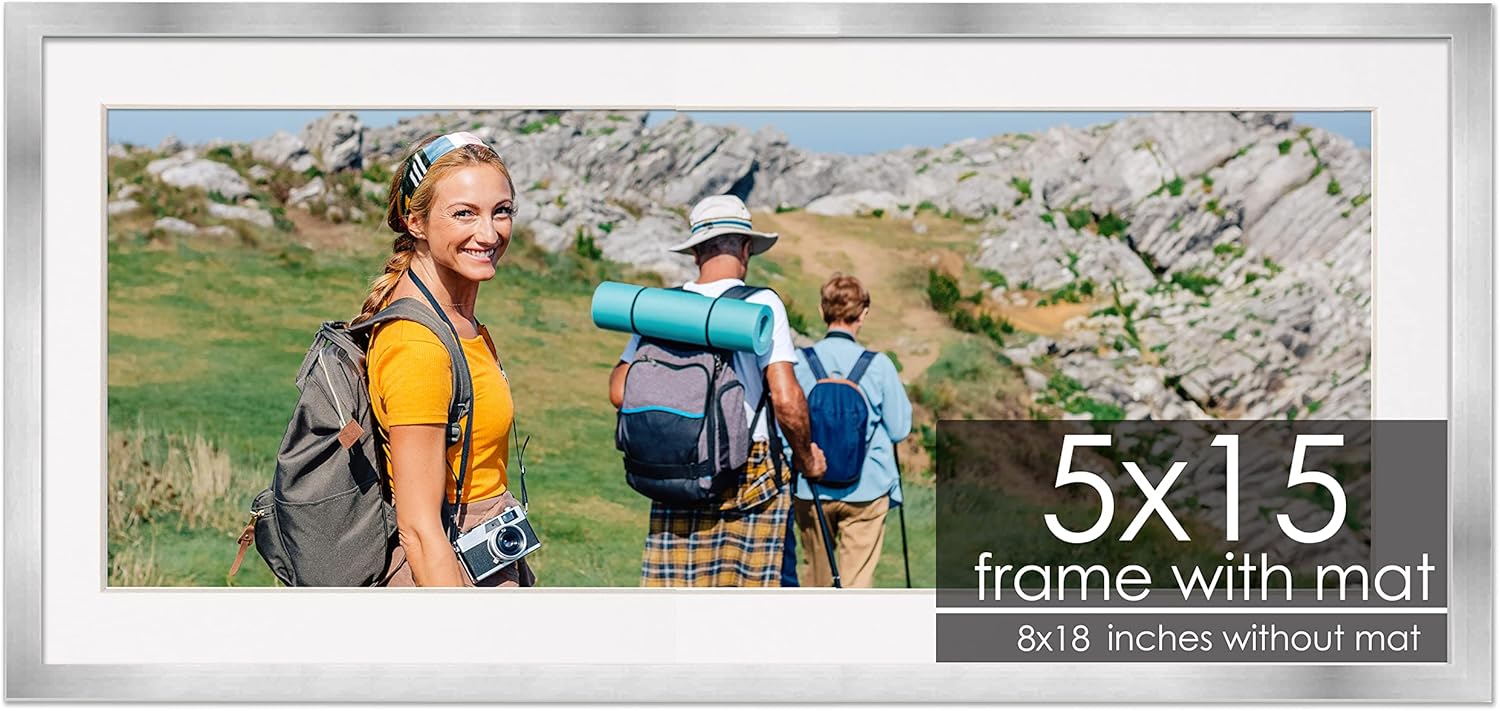 Amazon.com - 5x15 Frame with Mat - Silver 8x18 Frame Wood Made to ...