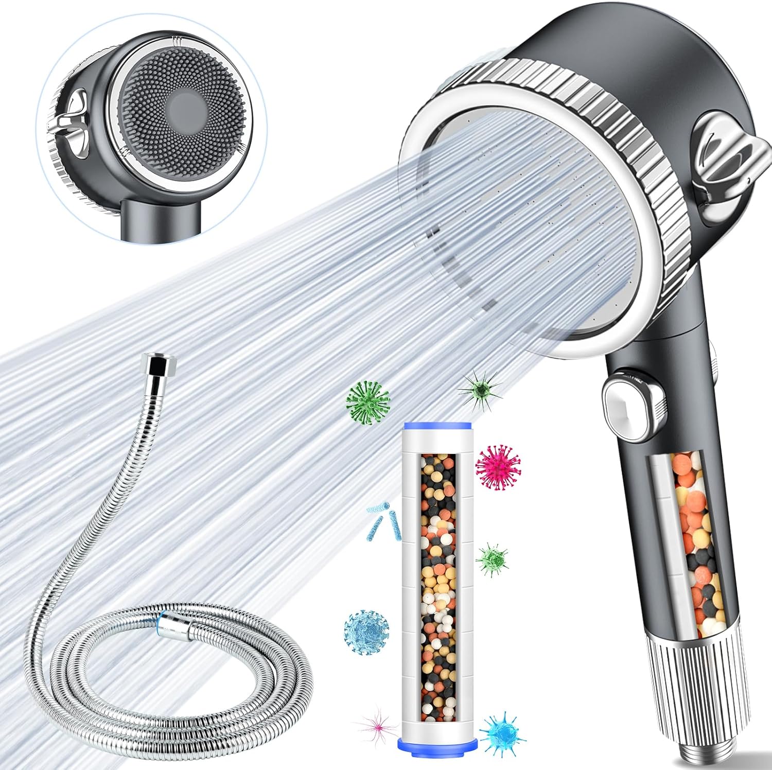 BoriYa Shower Head - Filter Shower Head and Hose 2m, High Pressure ...