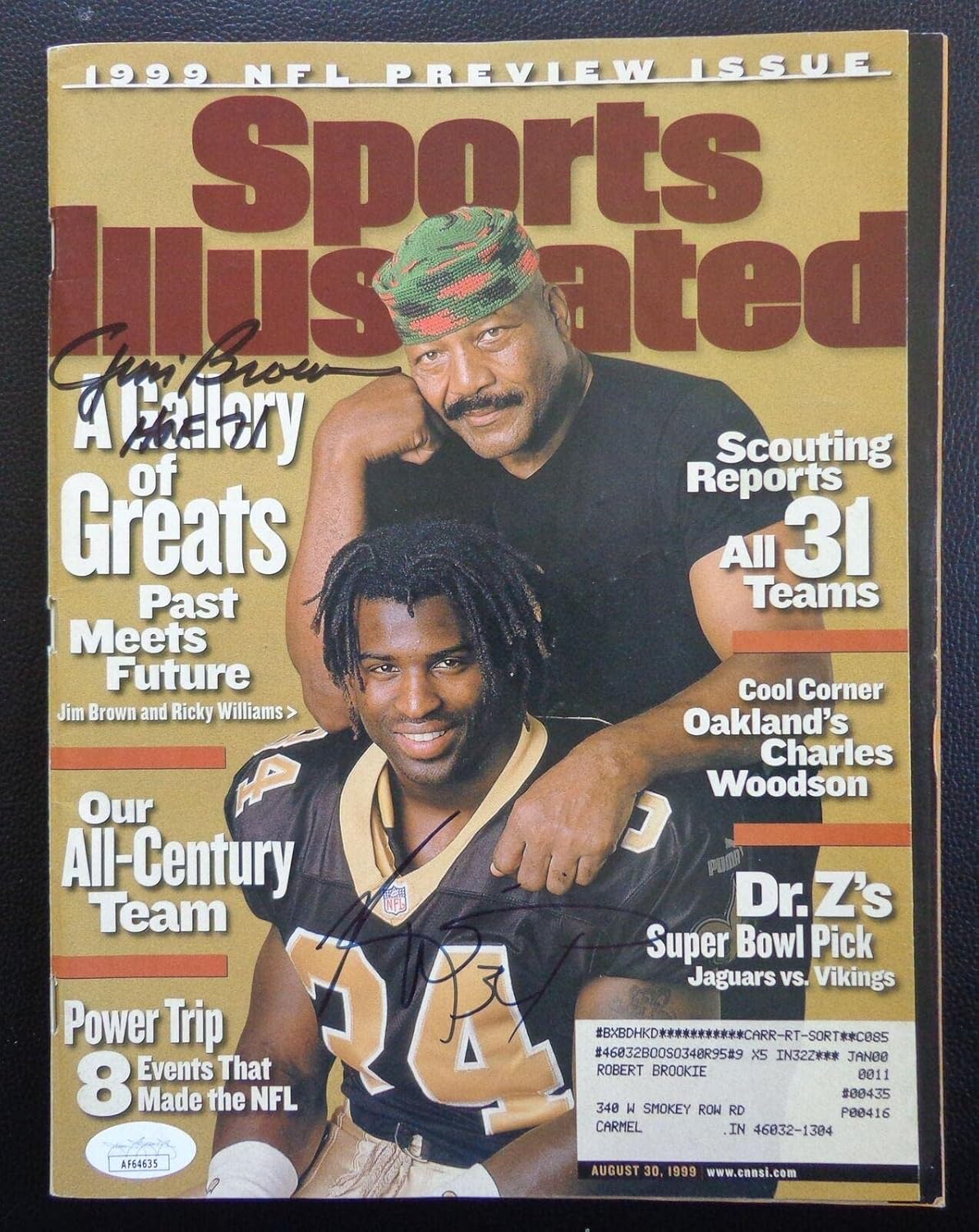 Jim Brown HOF/Ricky Williams Autographed 08/1999 Sports Illustrated ...