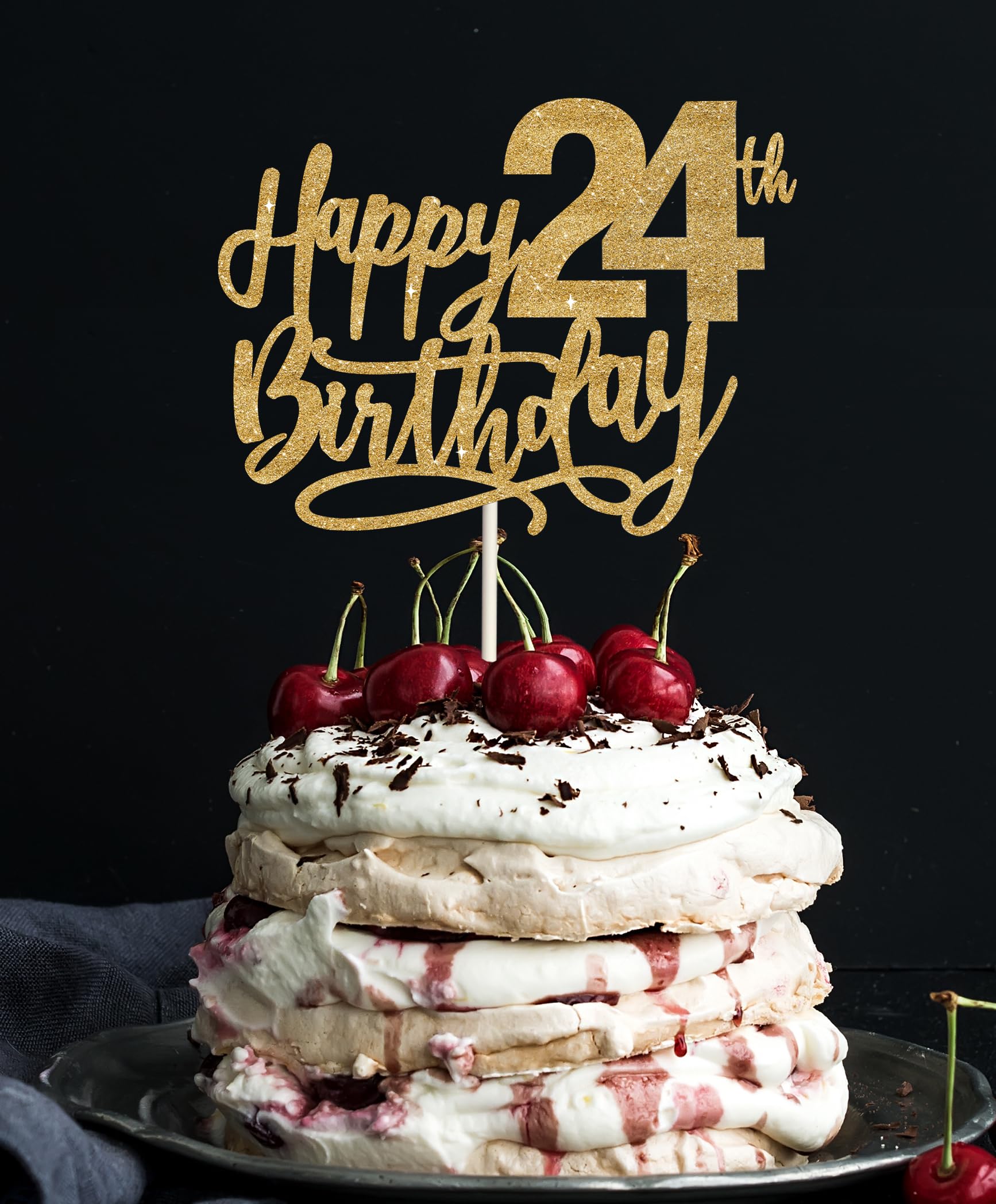 Snapklik.com : 24 Birthday Cake Toppers-Gold Glitter, Happy 24th Cake ...