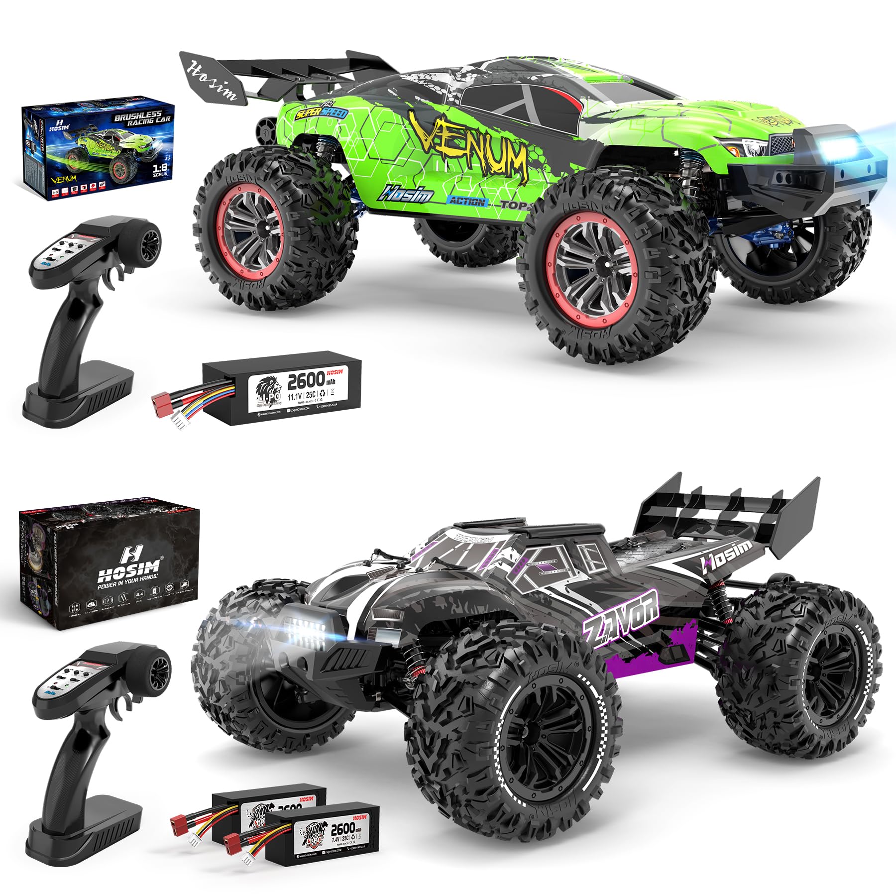 Amazon.com: Hosim VENUM 1:8 80+KMH Remote Control Truck & 1/10 ...