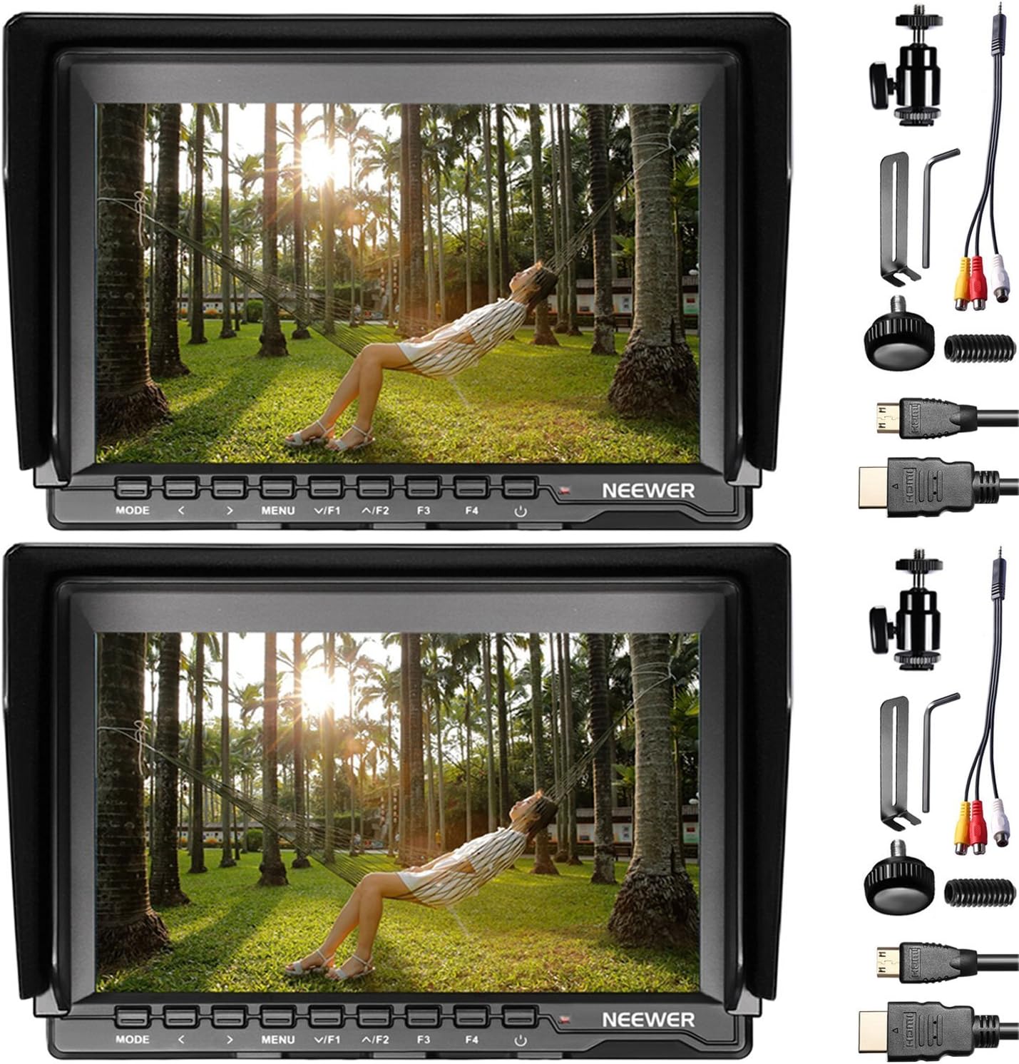Neewer 2 Set NW759 7-inch 1280x800 IPS Screen Camera Field Monitors ...