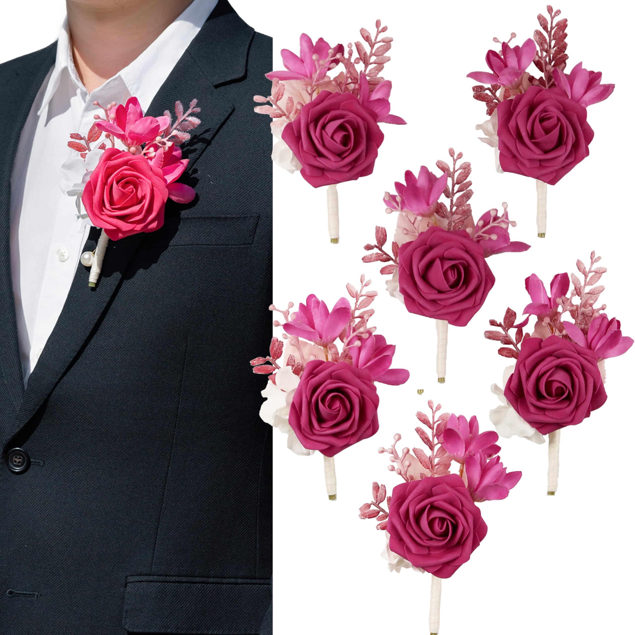 Amazon.com: BENCENTRE Hot Pink Boutonniere for Men,Prom boutonnieres ...