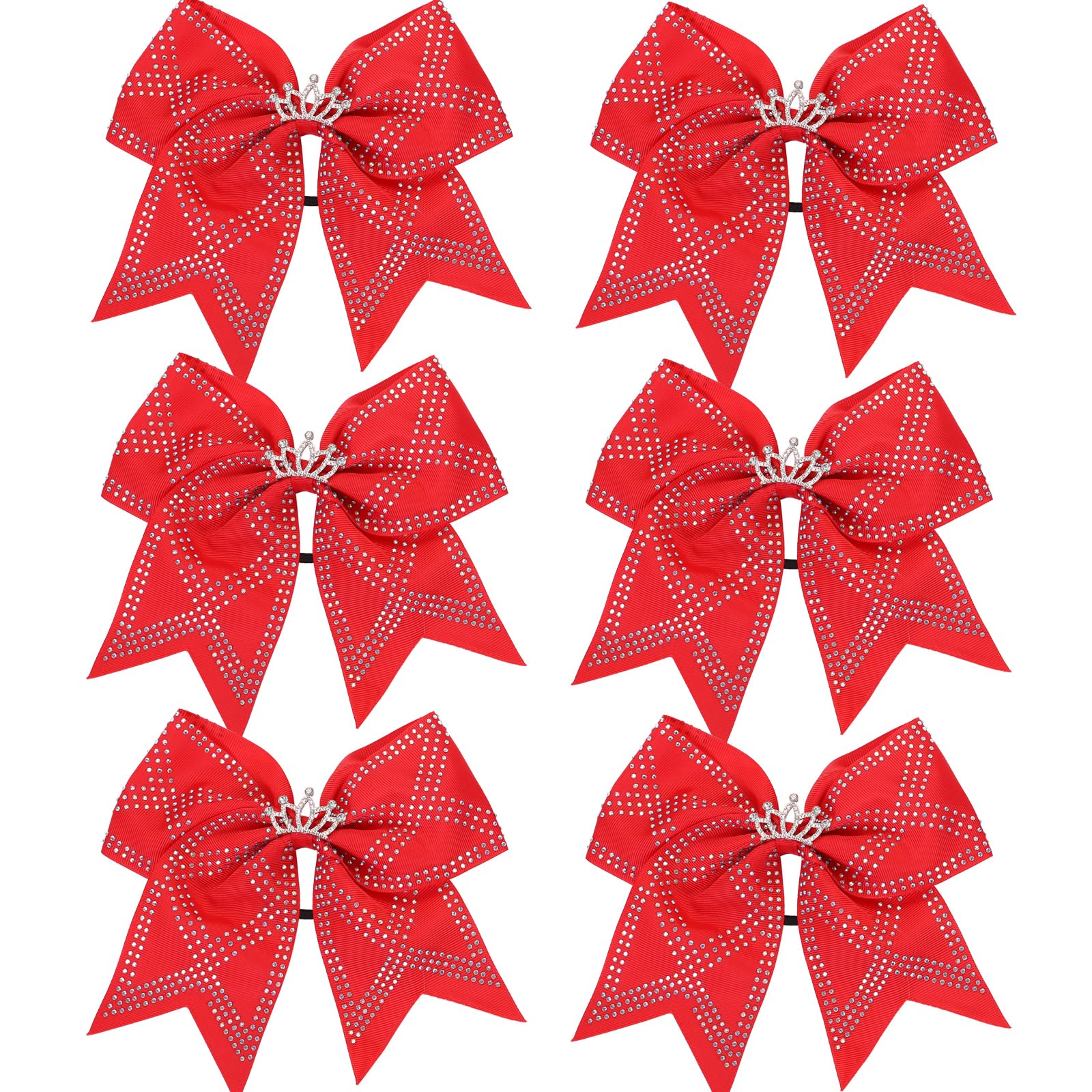 Amazon.com : 6PCS Large Rhinestones Cheer Hair bows with Crown ...