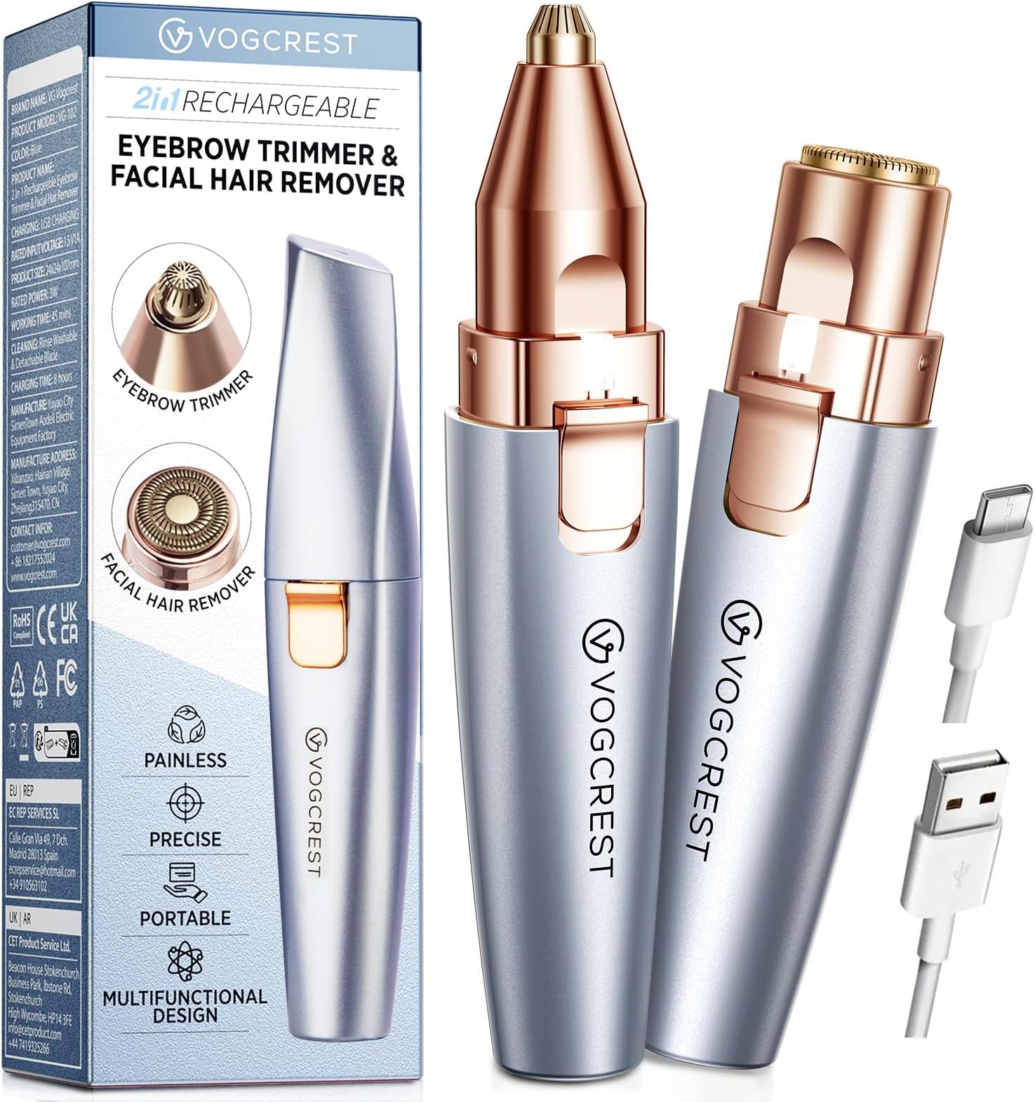 Amazon.com : VG VOGCREST Eyebrow & Facial Trimmer: 2 in1 Rechargeable ...
