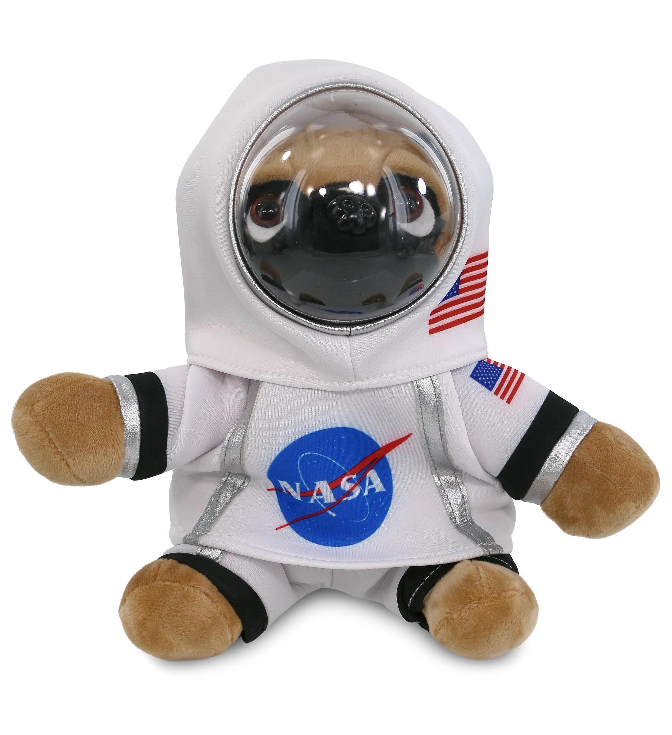 Amazon.com: DolliBu Big Eyed Pug Dog Astronaut Plush Toy - Super Soft ...