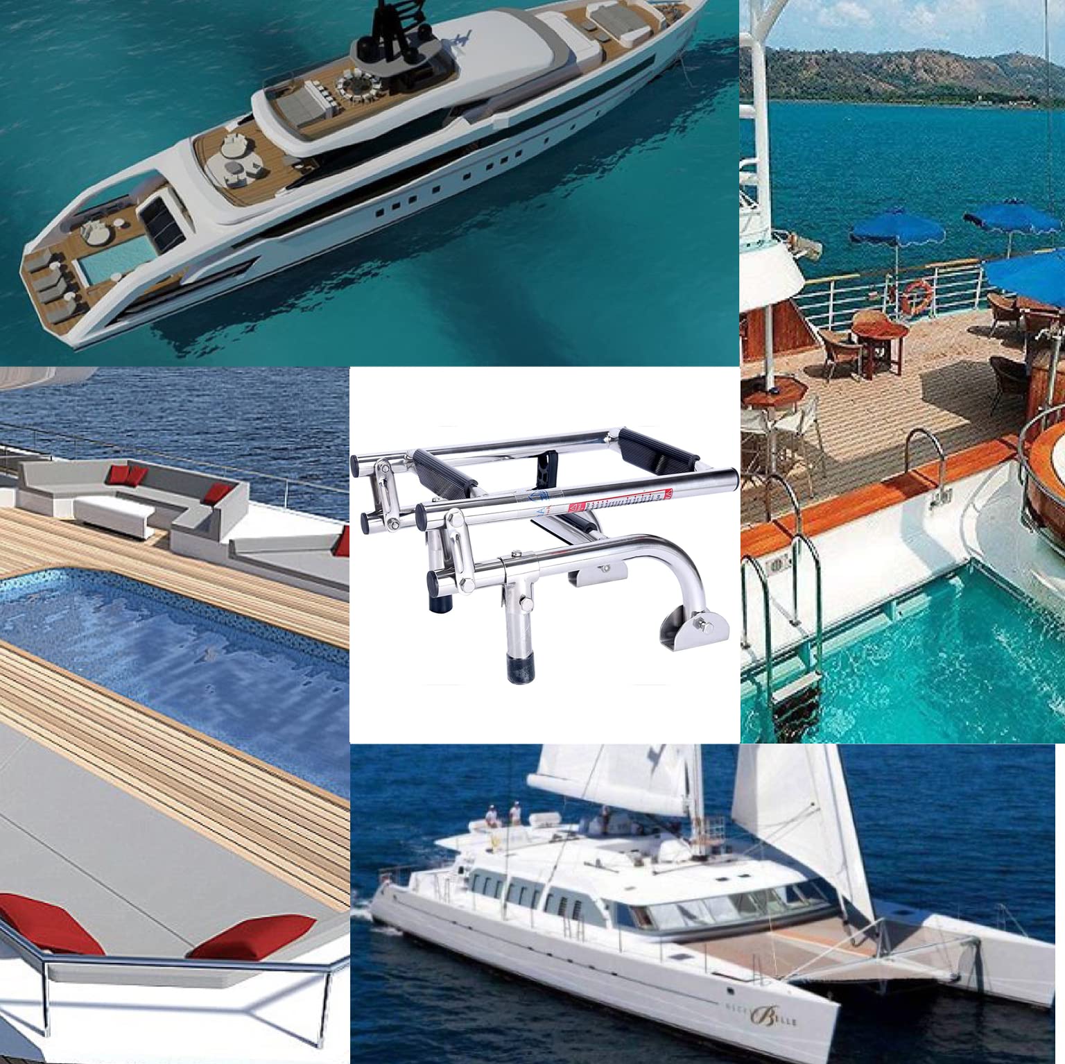 Snapklik.com : WerkWeit Marine Boat Ladder 3 Foldable Stainless Steel ...