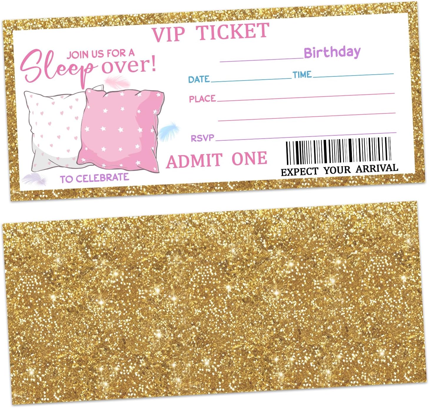 Amazon.com : Sleepover Birthday Party Invitation Cards, Gold Glitter ...